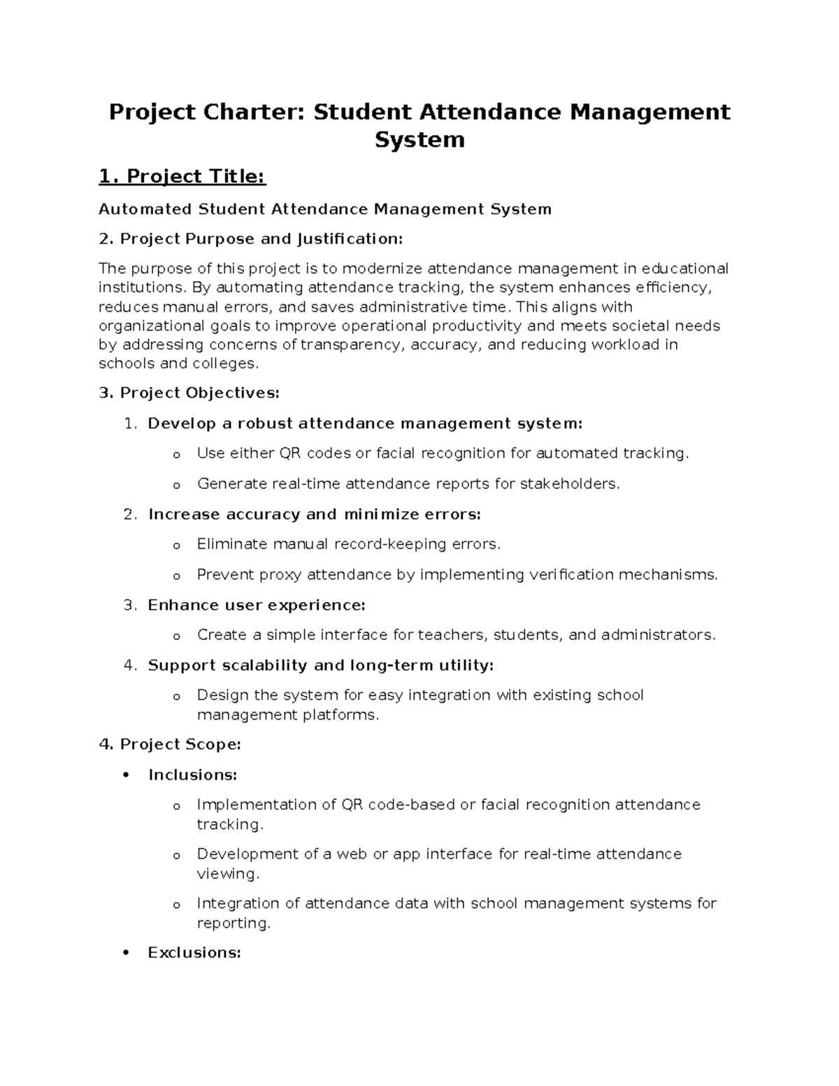 Automated Attendance Management System Project Charter - FHKK - Studocu