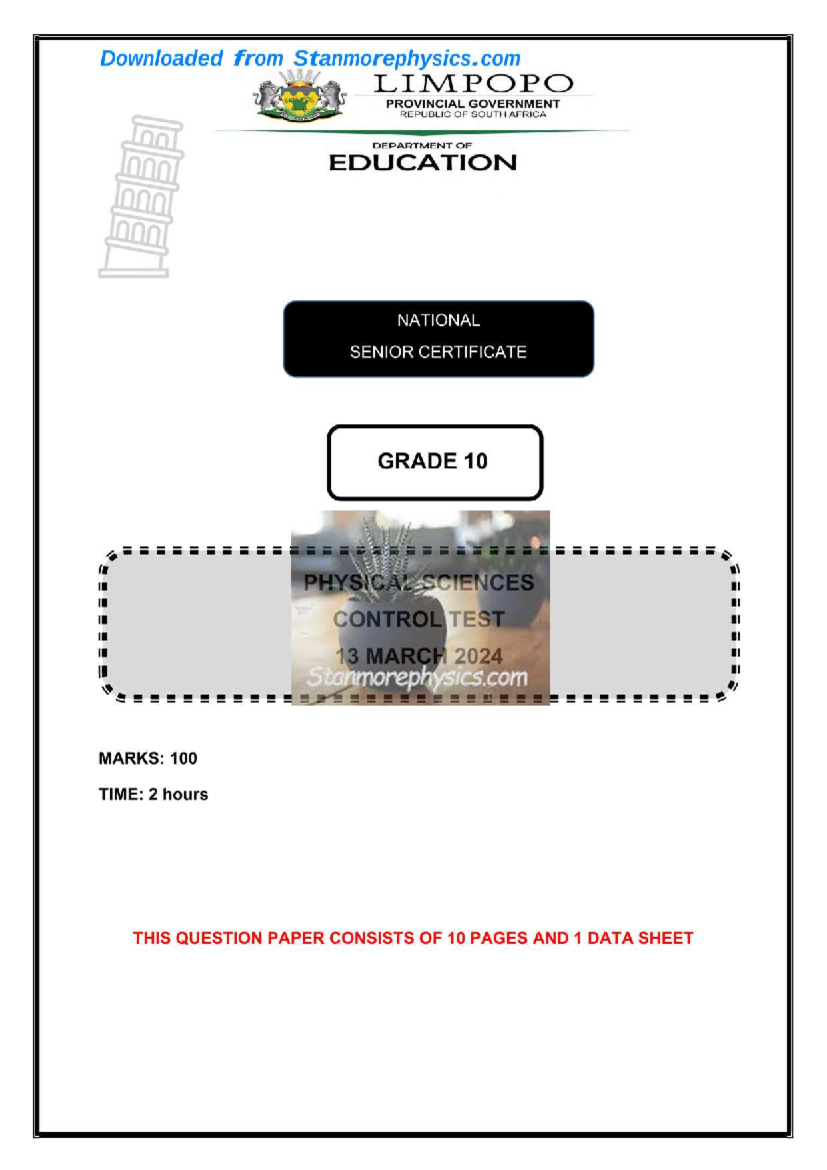 LP Physical Science Grade 10 March 2024 Question Paper and Memo - Studocu