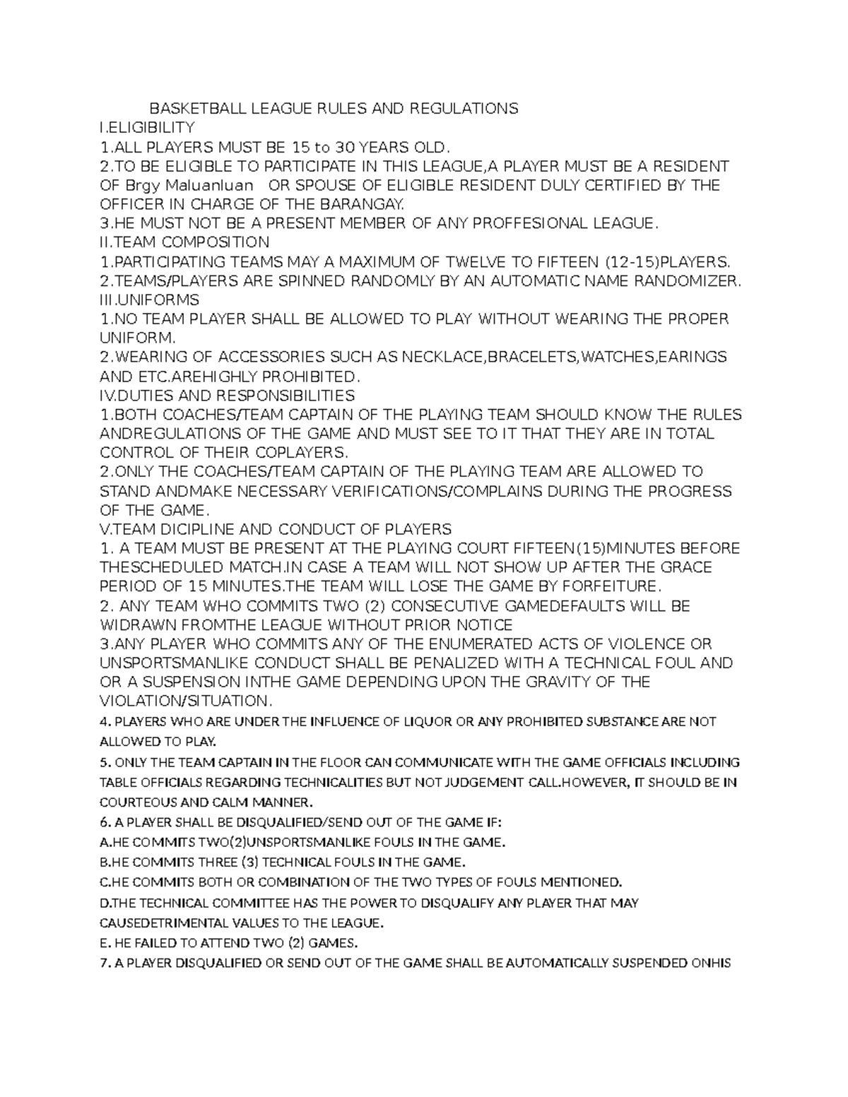 Basketball League Rules and Regulations Guidelines for Players and ...