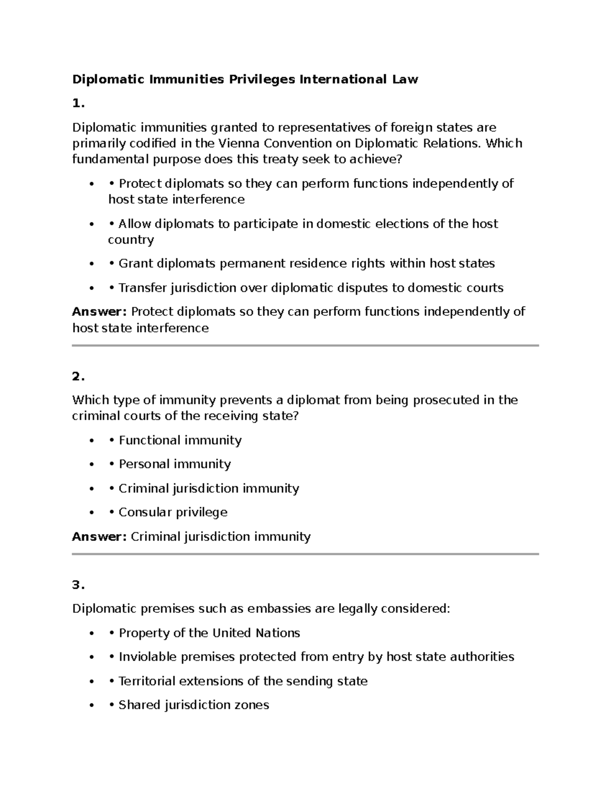 Diplomatic Immunities & Privileges: International Law Overview - Studocu
