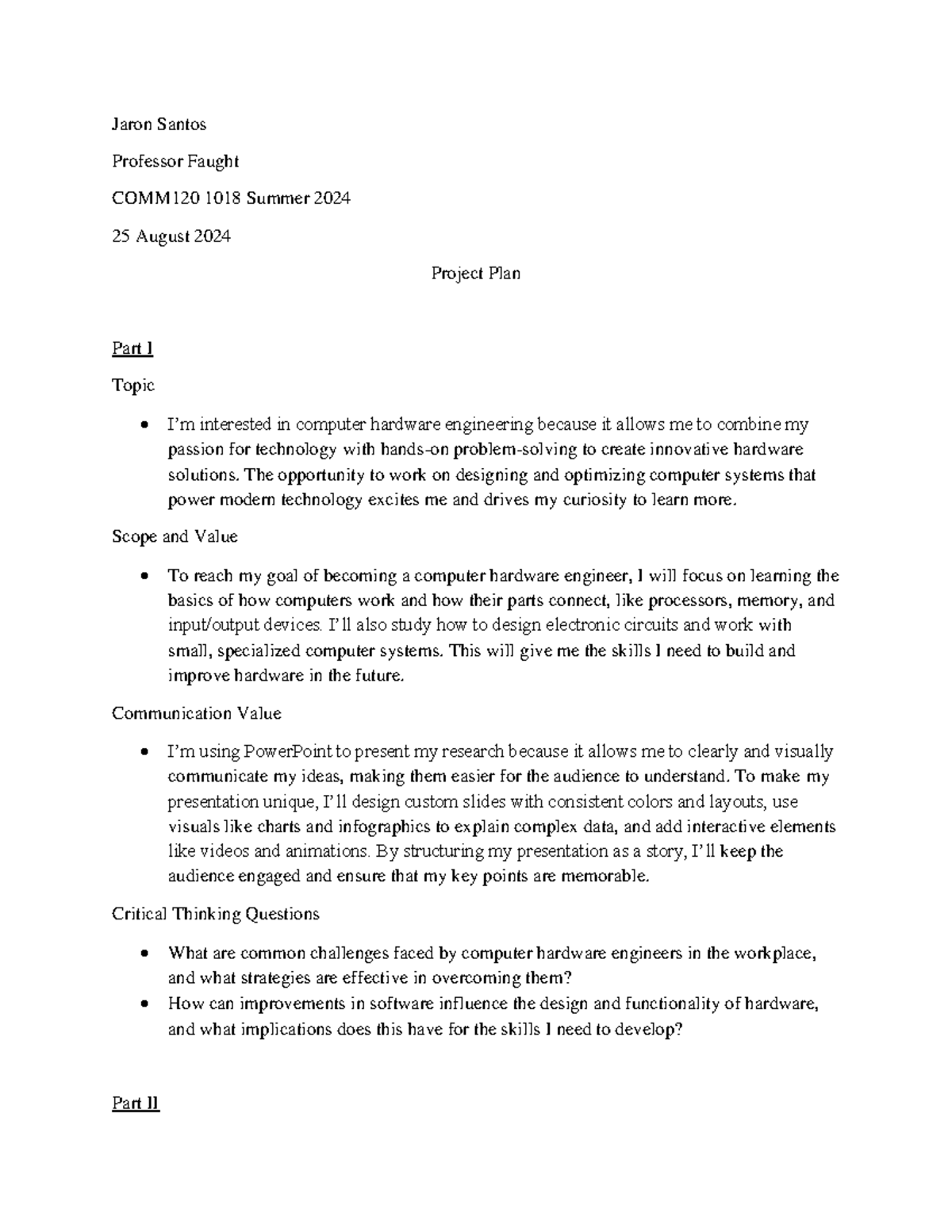 COMM120 Week 3 - Project Plan on Computer Hardware Engineering - Studocu