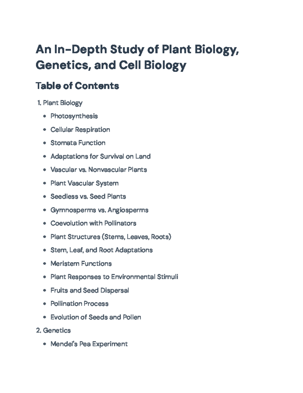 In-Depth Study of Plant Biology, Genetics, and Cell Biology Concepts ...