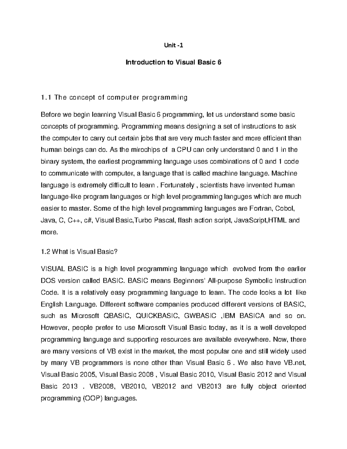 Visual Basic Notes - Warning: TT: undefined function: 22 Unit ...