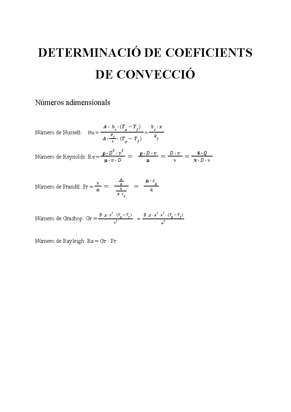 T3 - Determinació de Coeficients de Convecció i Números Adimensionals ...