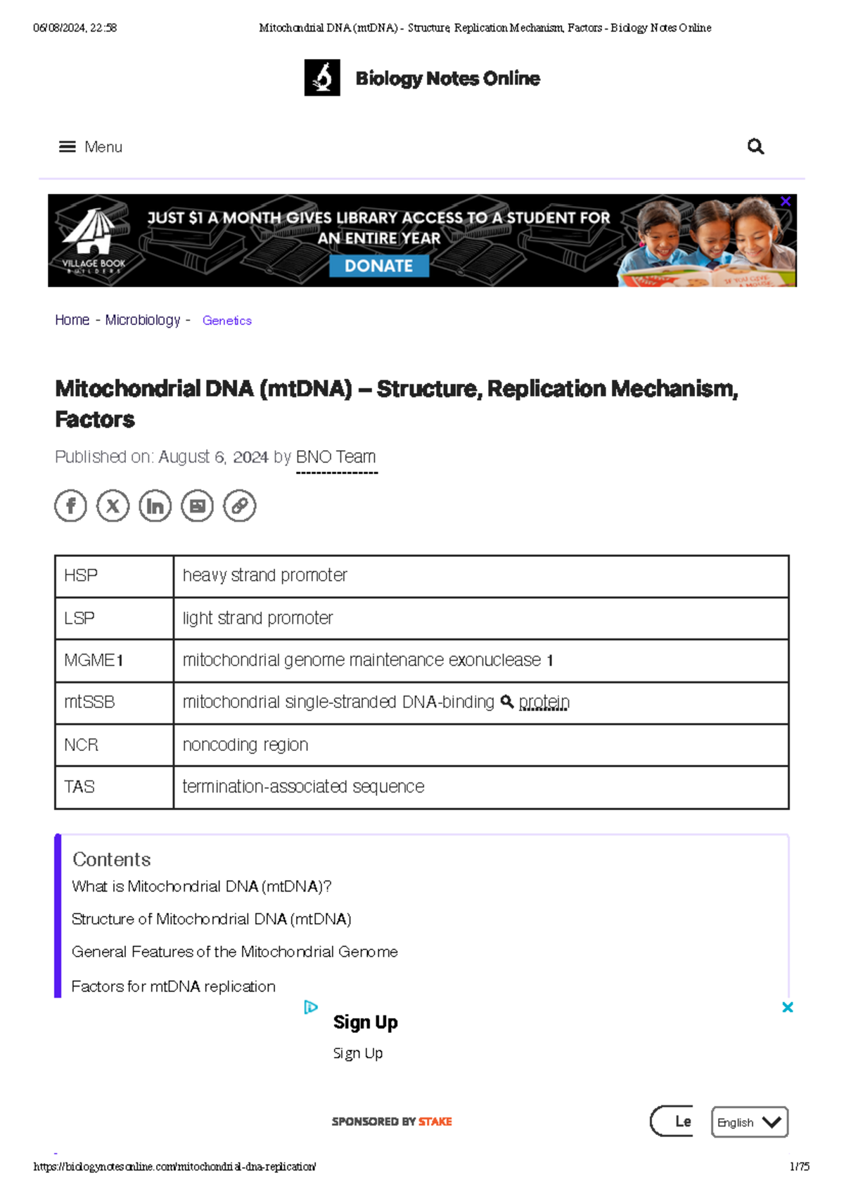 Biology Notes on Mitochondrial DNA (mtDNA) - Structure & Replication ...