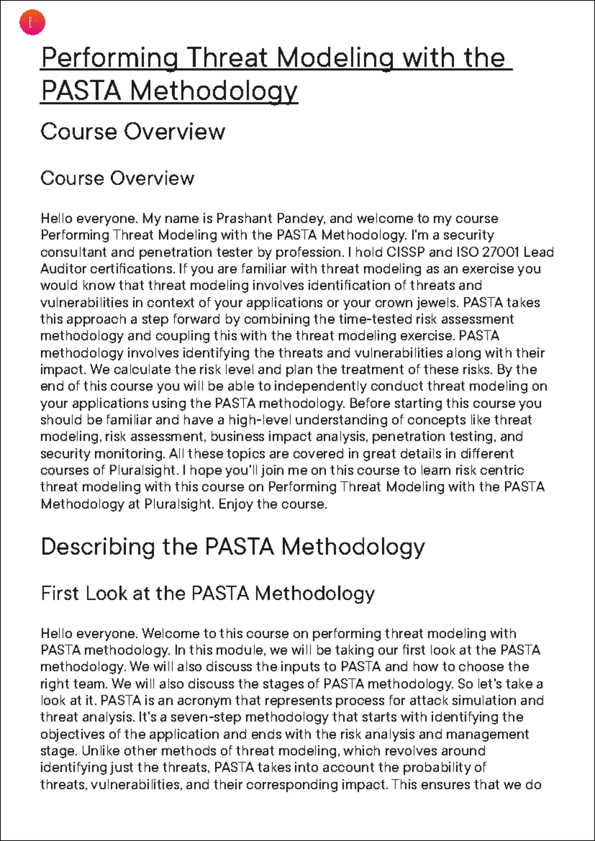 Performing Threat Modeling with PASTA Methodology: Course Overview ...