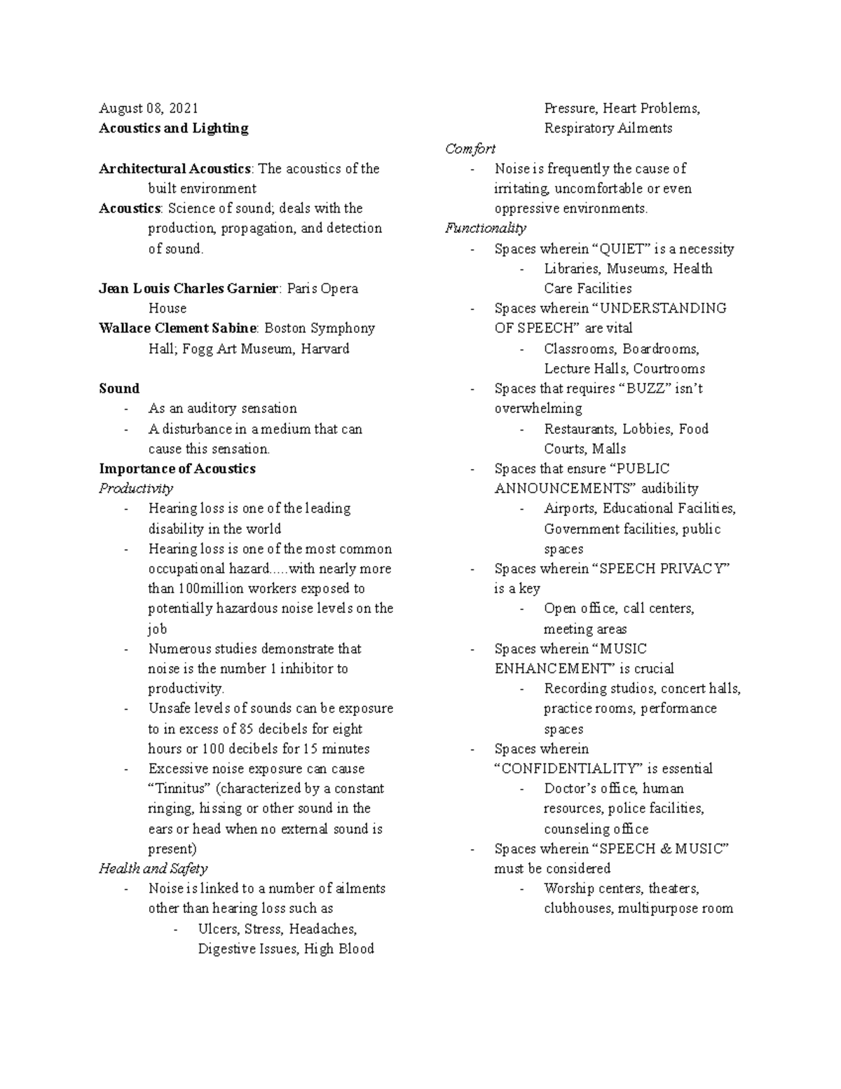 Building Utilities 3: Acoustics and Lighting Overview - Studocu