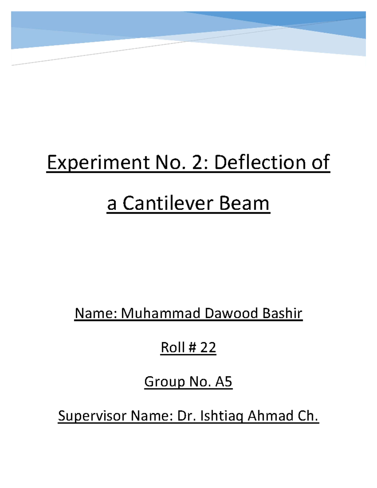 Deflection Of A Cantilever Beam Lab Report Discussion - The Best ...