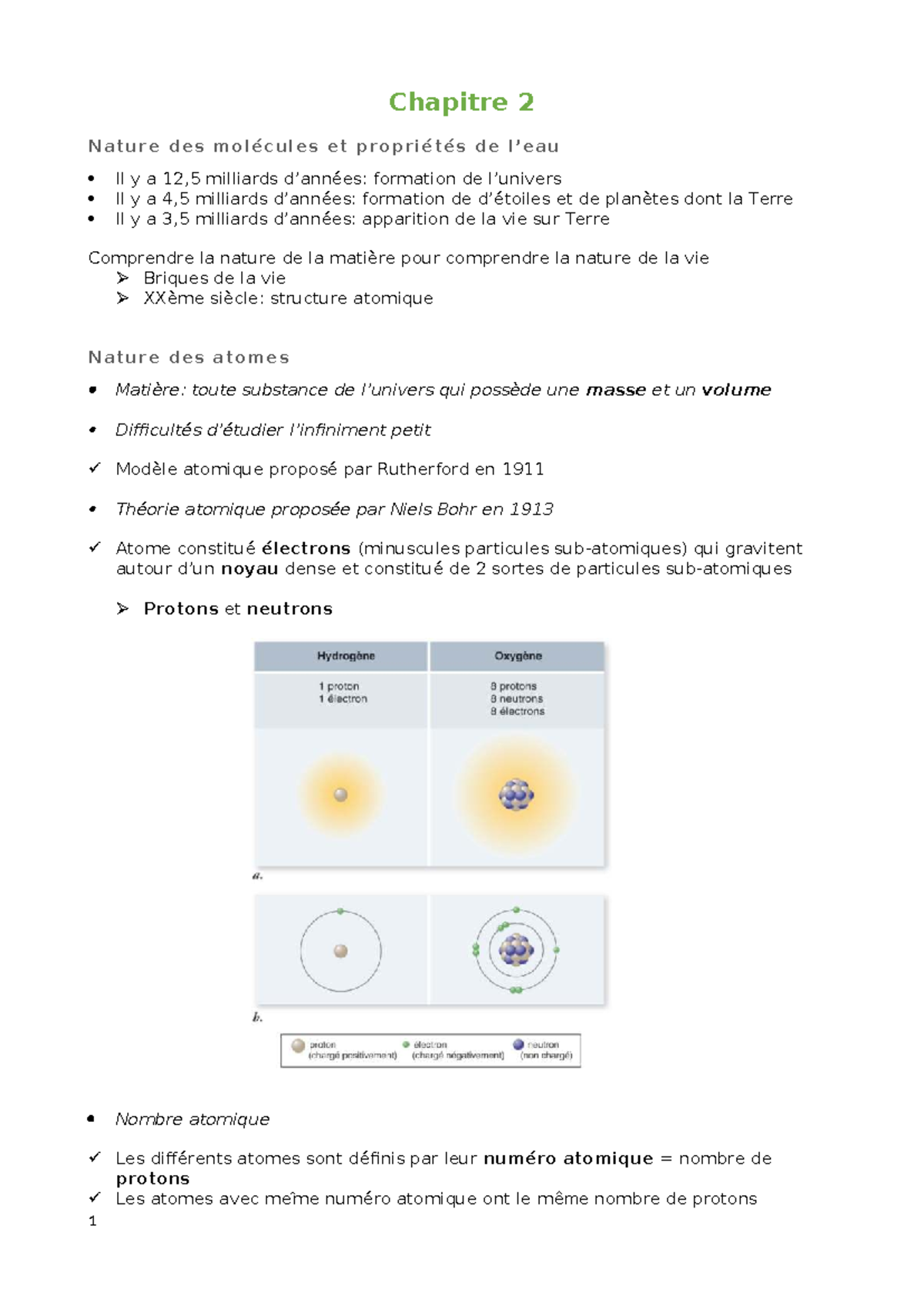 BIO-Chap 2 - Nature des molécules et propriétés de l'eau et des atomes ...