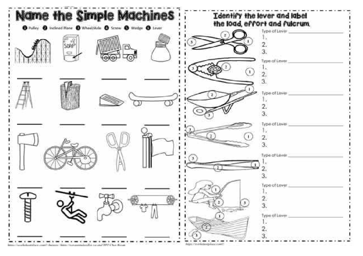 Simple Machines Activity Sheets - Name the Simple Machines Identify the ...