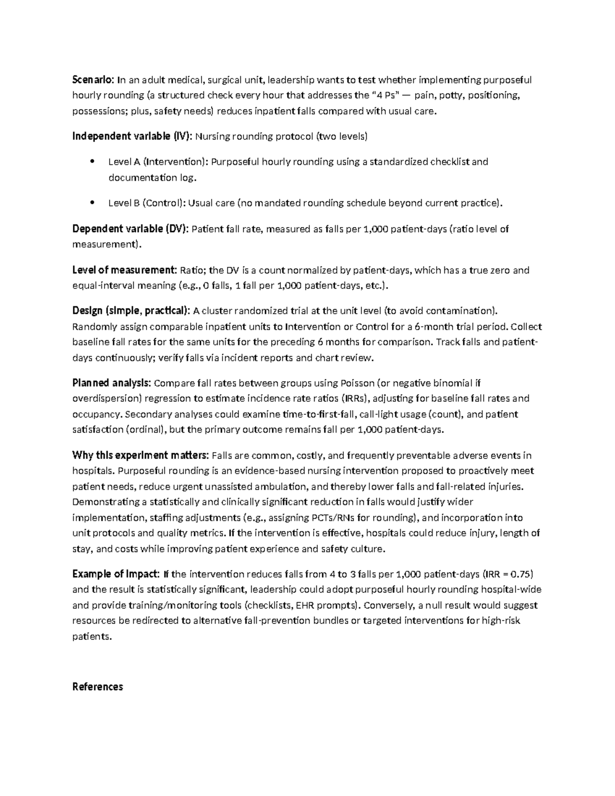 HLT 362 - Weekly Coursework on Purposeful Hourly Rounding and Fall ...