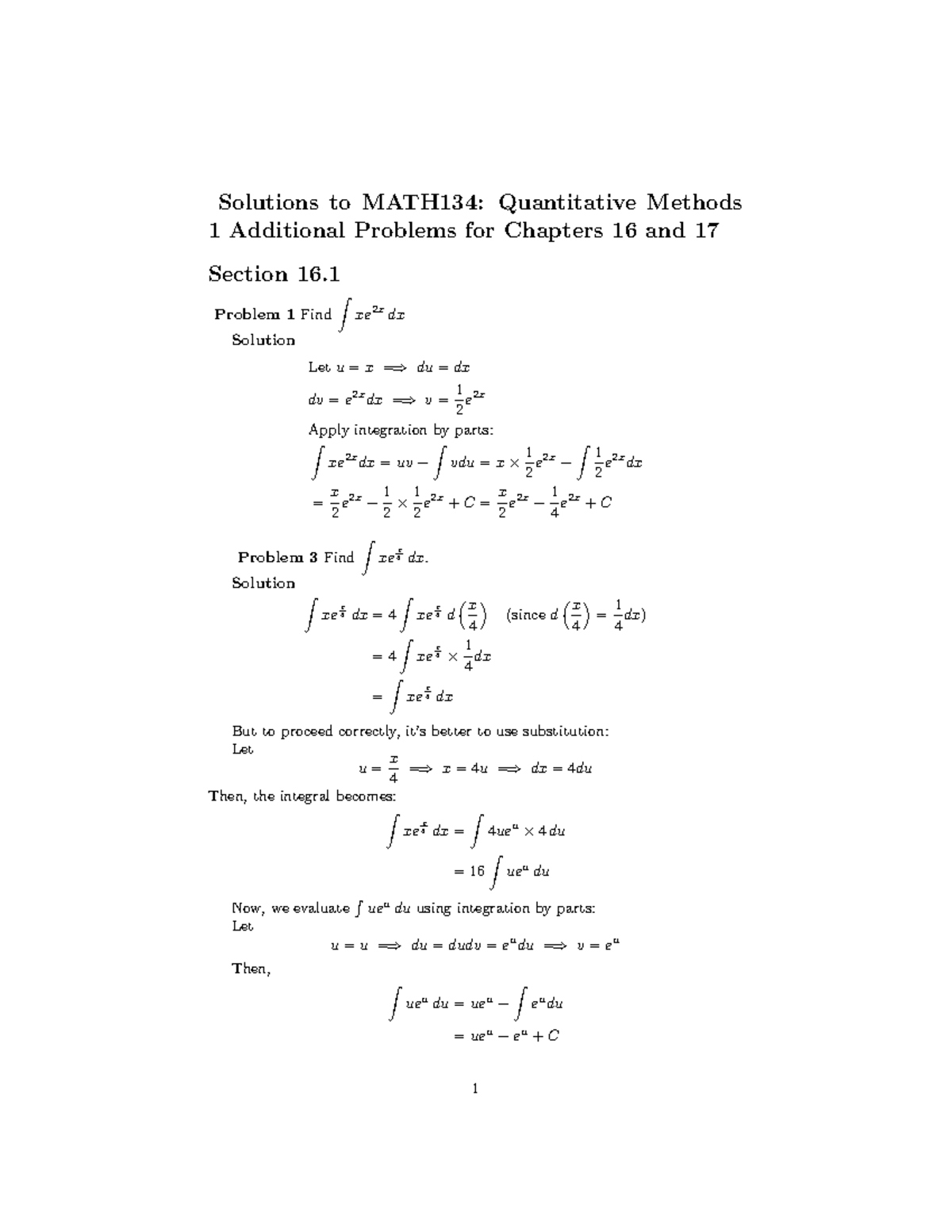 Solutions to MATH134: Quantitative Methods 1 Tutorial 9 Problems - Studocu