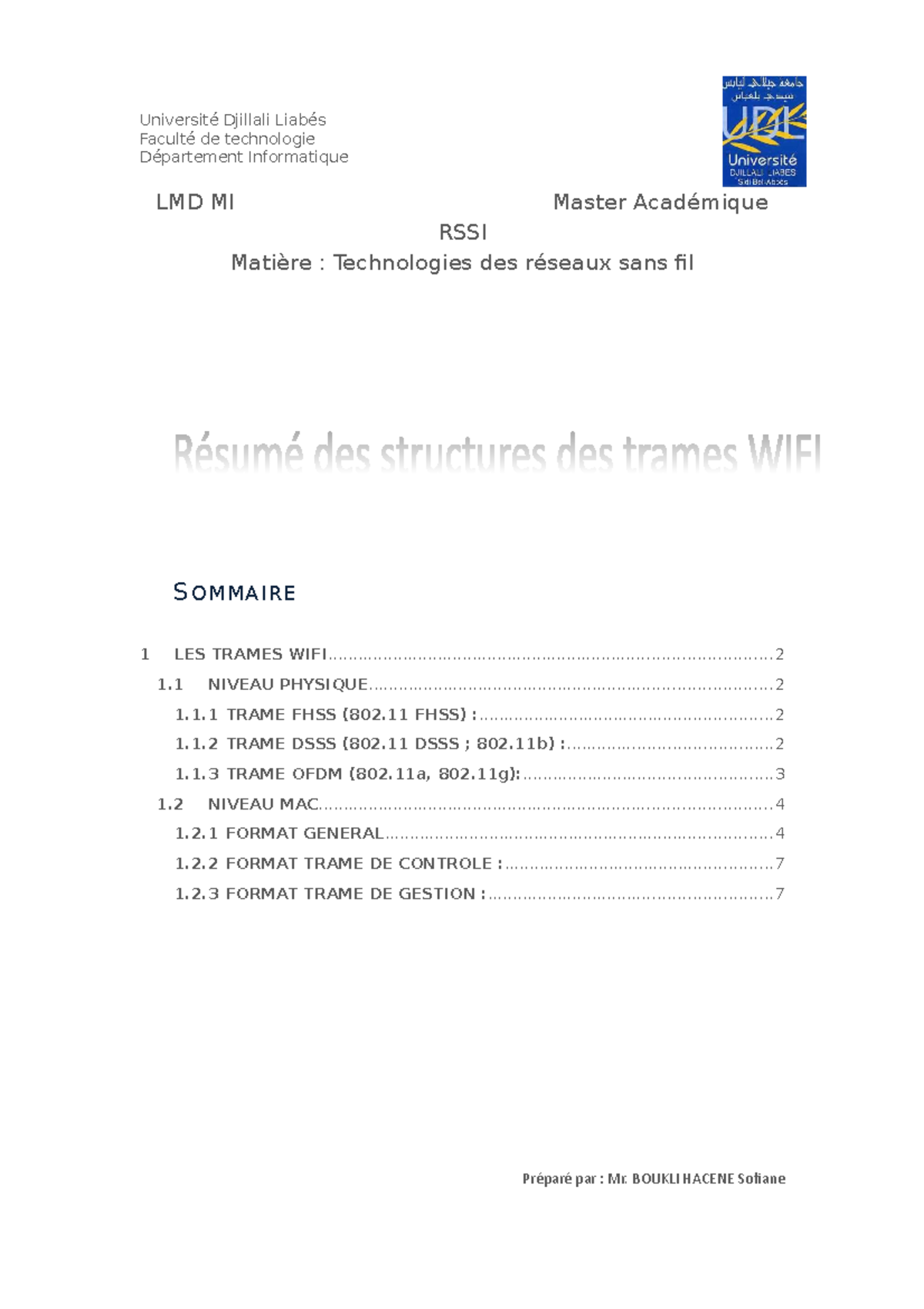 Trame WIFI (LMD MI) : Comprendre le Fonctionnement des Trames - Studocu