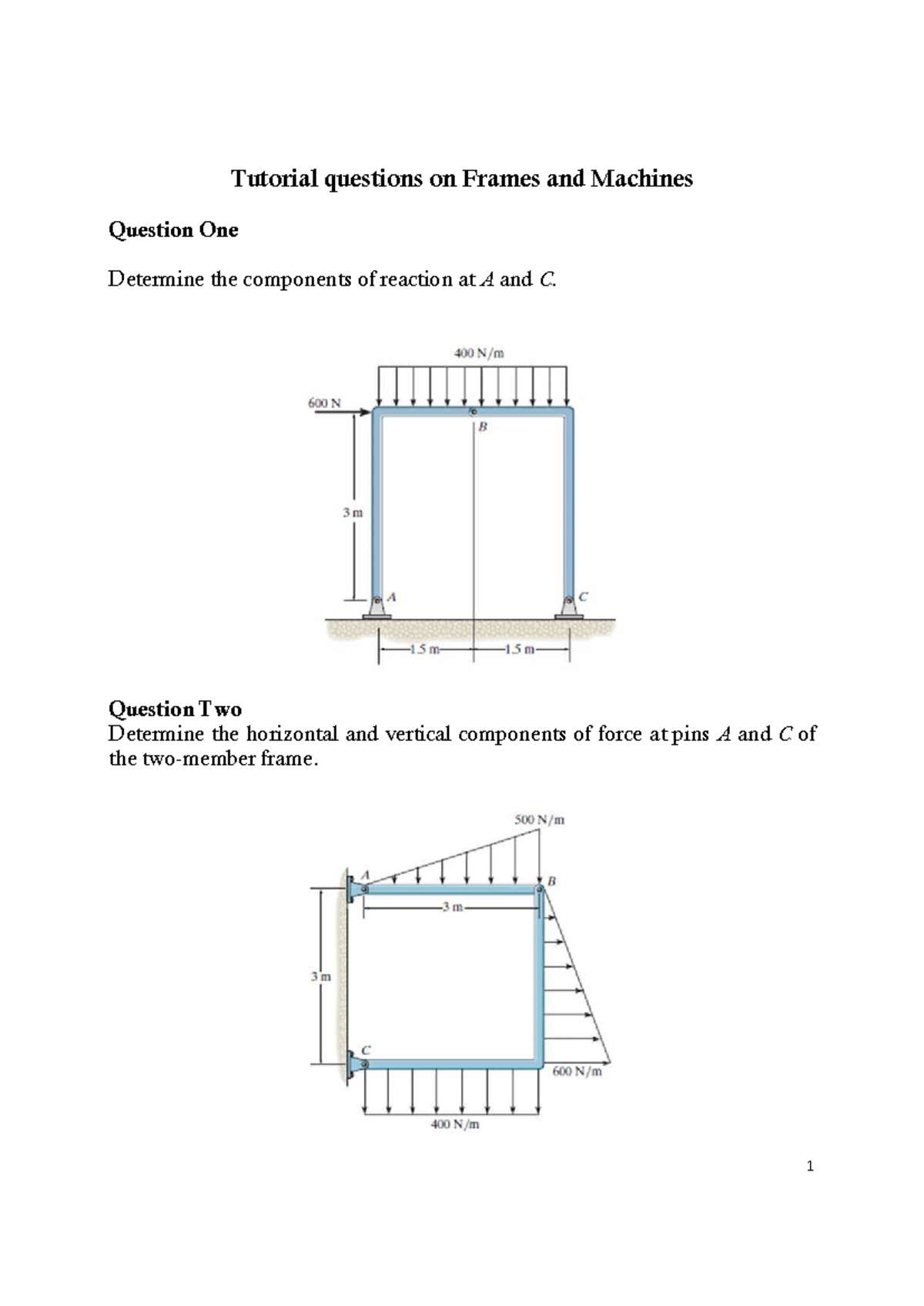 Tutorial 1: Frames and Machines CCB 232 - Reaction Forces Analysis ...