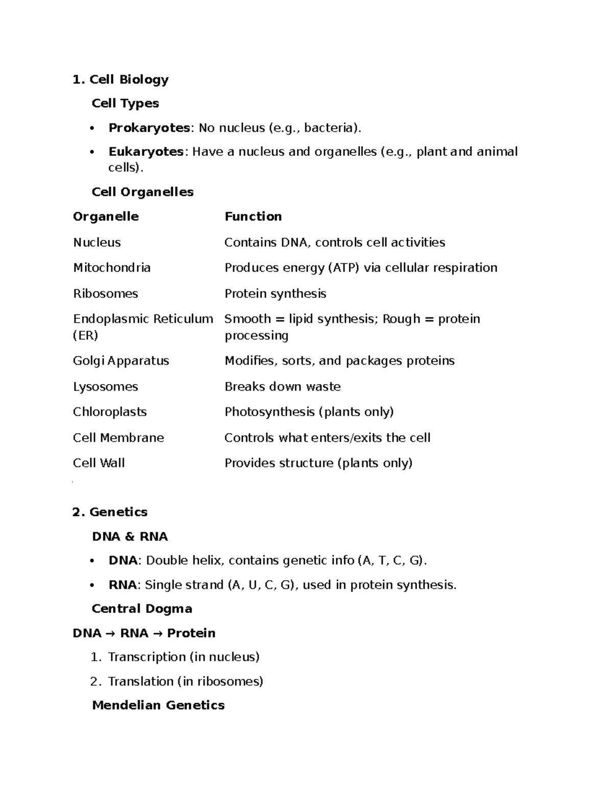 Biology 1 Review: Key Concepts in Cell Bio, Genetics, and Ecology - Studocu