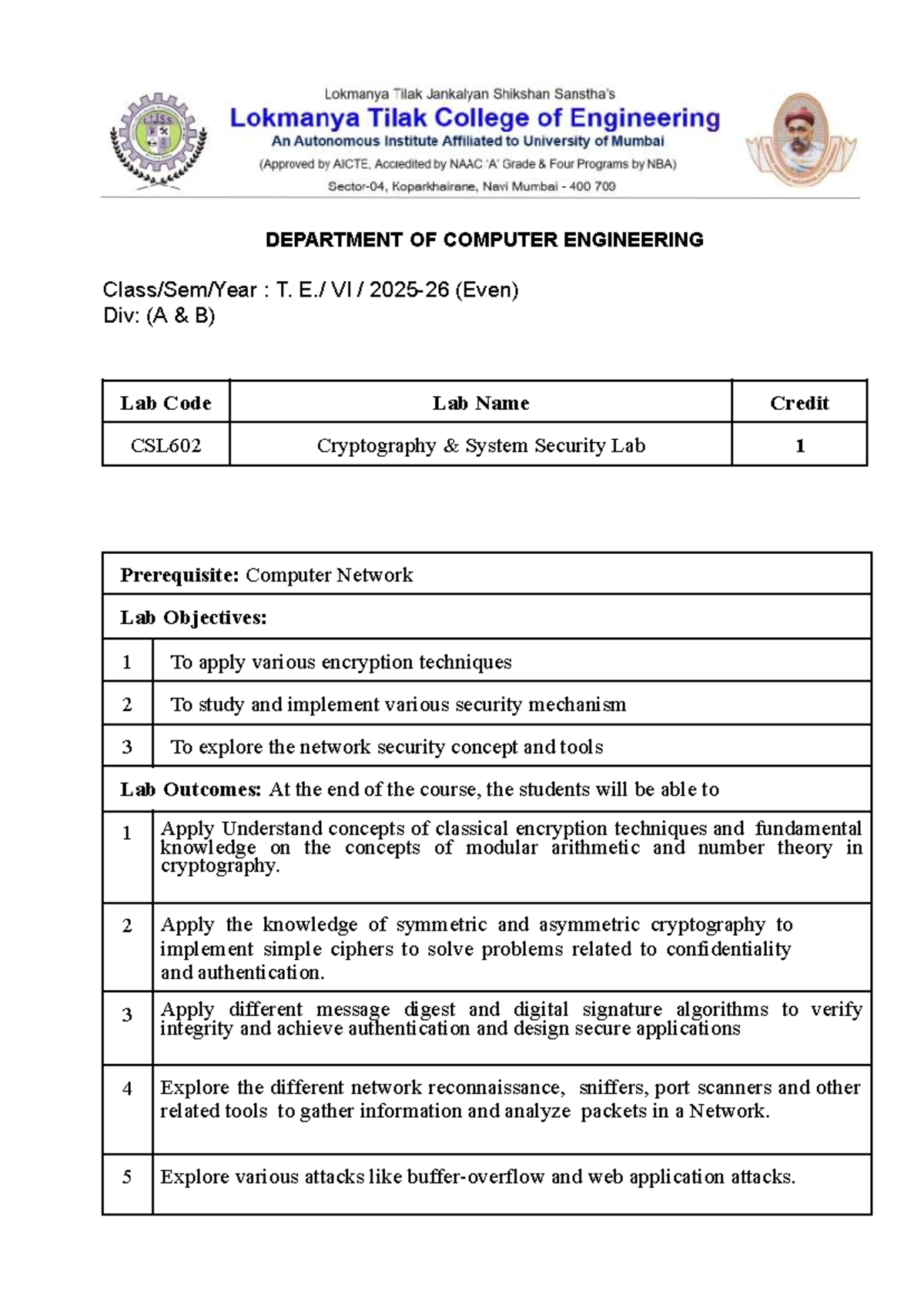 CSL602 Cryptography System Security Lab: CSS Experiments List 25-26 - Studocu