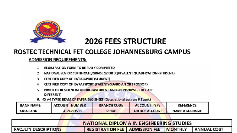 2026 Updated Fees Structure for Rostec Technical FET College - Studocu