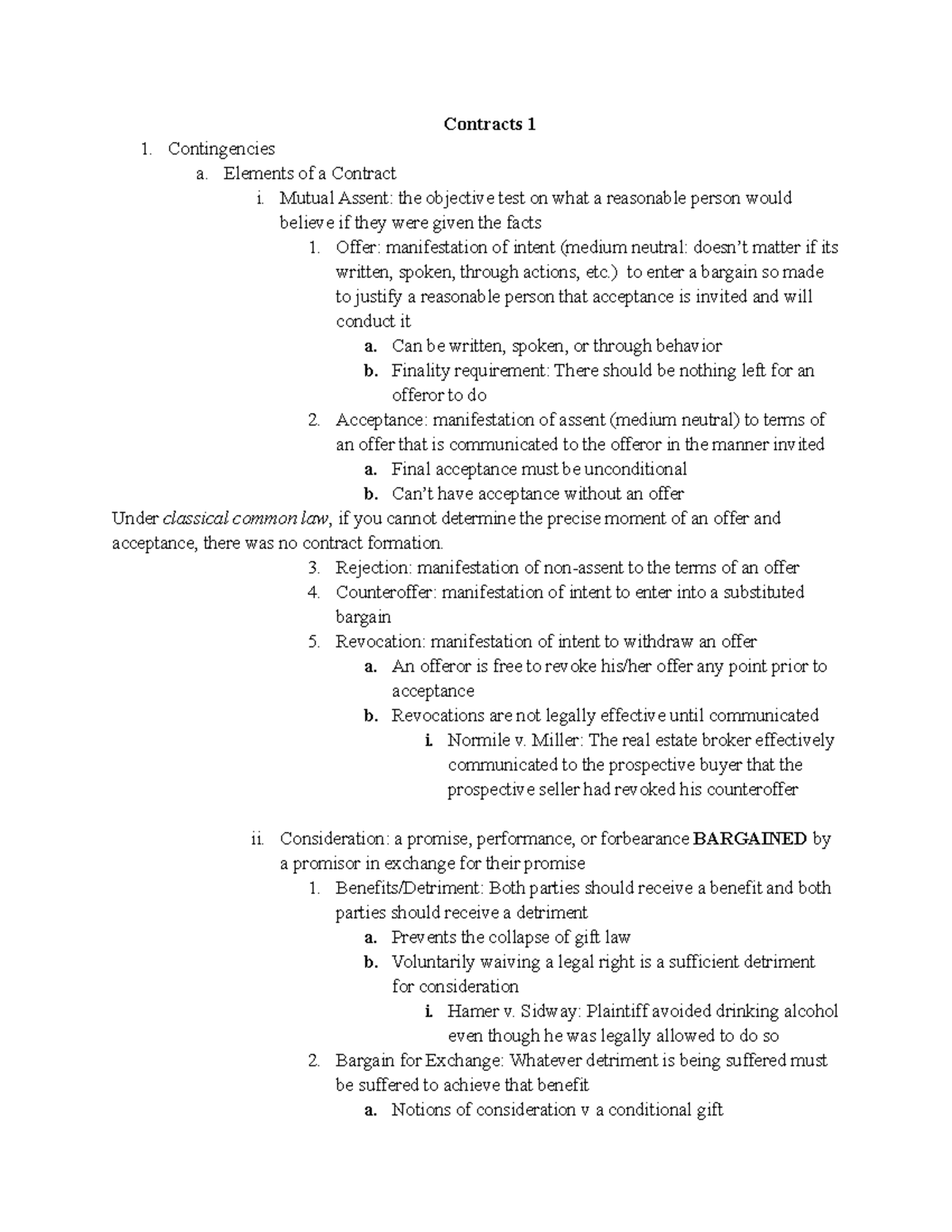 Contracts 1 - Comprehensive Outline of Contract Law Principles - Studocu