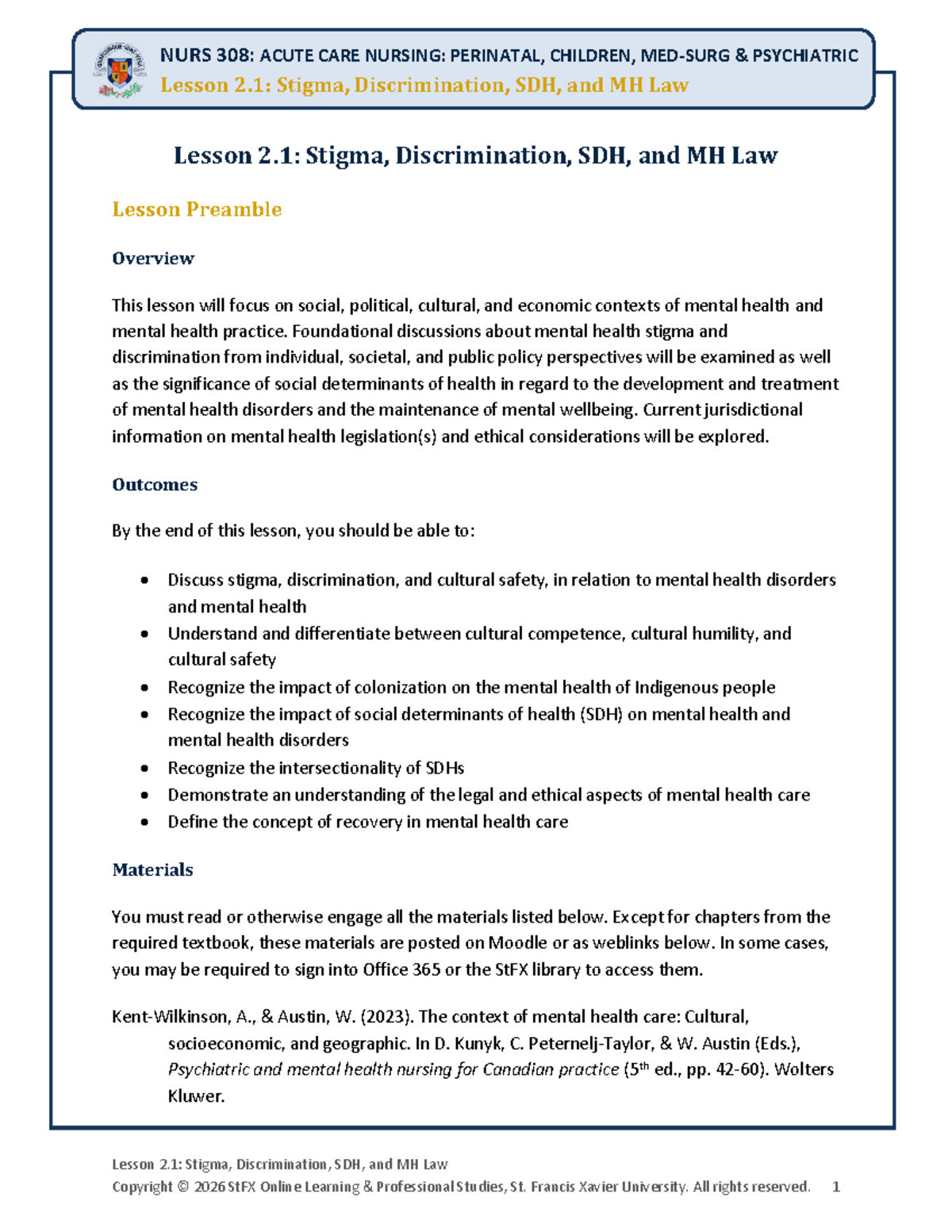 NURS 308: Acute Care Nursing - Lesson 2.1 on Stigma, Discrimination ...