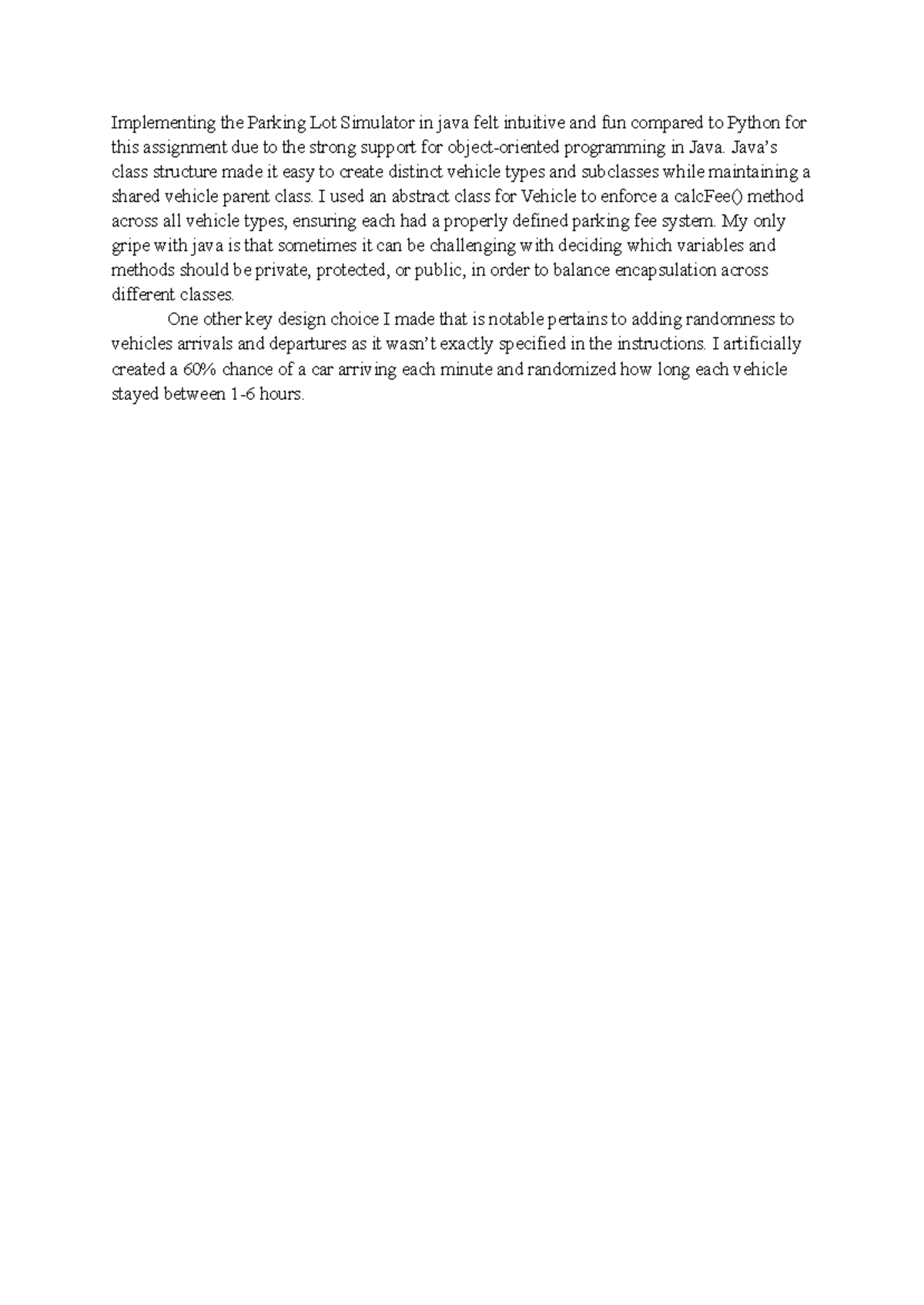 A3 Experience: Parking Lot Simulator Implementation in Java - Studocu