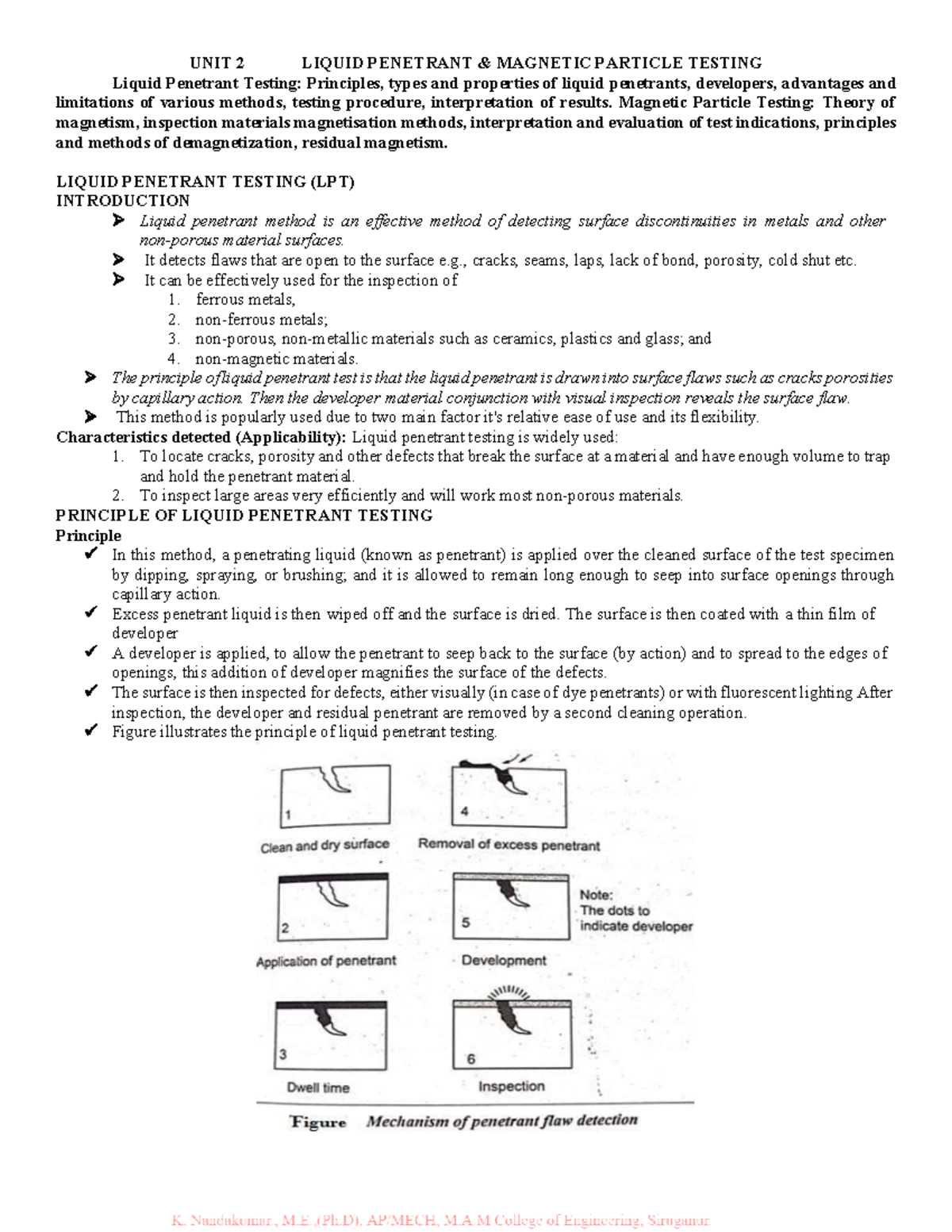 NDT Unit II - Liquid Penetrant & Magnetic Particle Testing Notes - Studocu