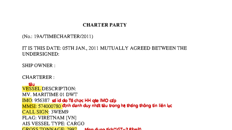 Charter Party Agreement (NYPE 93) for MV Maritime 01 - Jan 2011 - Studocu