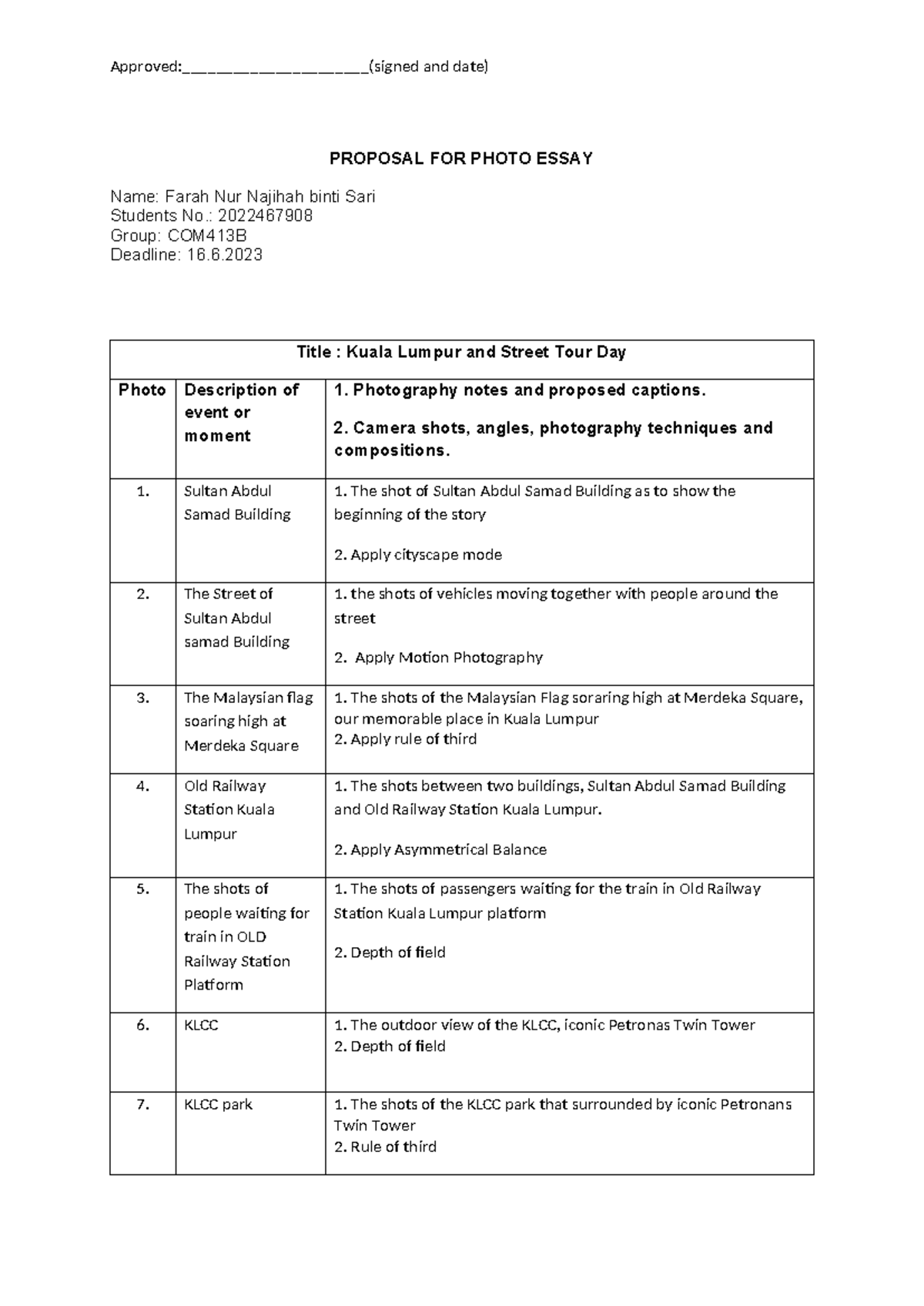 COM413 Proposal Template 2023 - Approved:______________________(signed ...