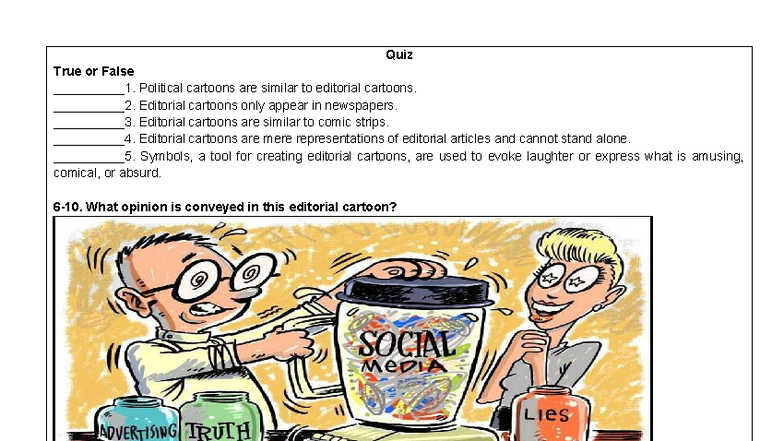 Quiz - True or False: Understanding Political vs. Editorial Cartoons ...