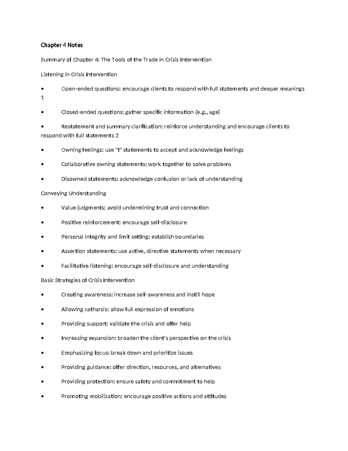 Chapter 4 Notes - Tools & Strategies in Crisis Intervention - Studocu
