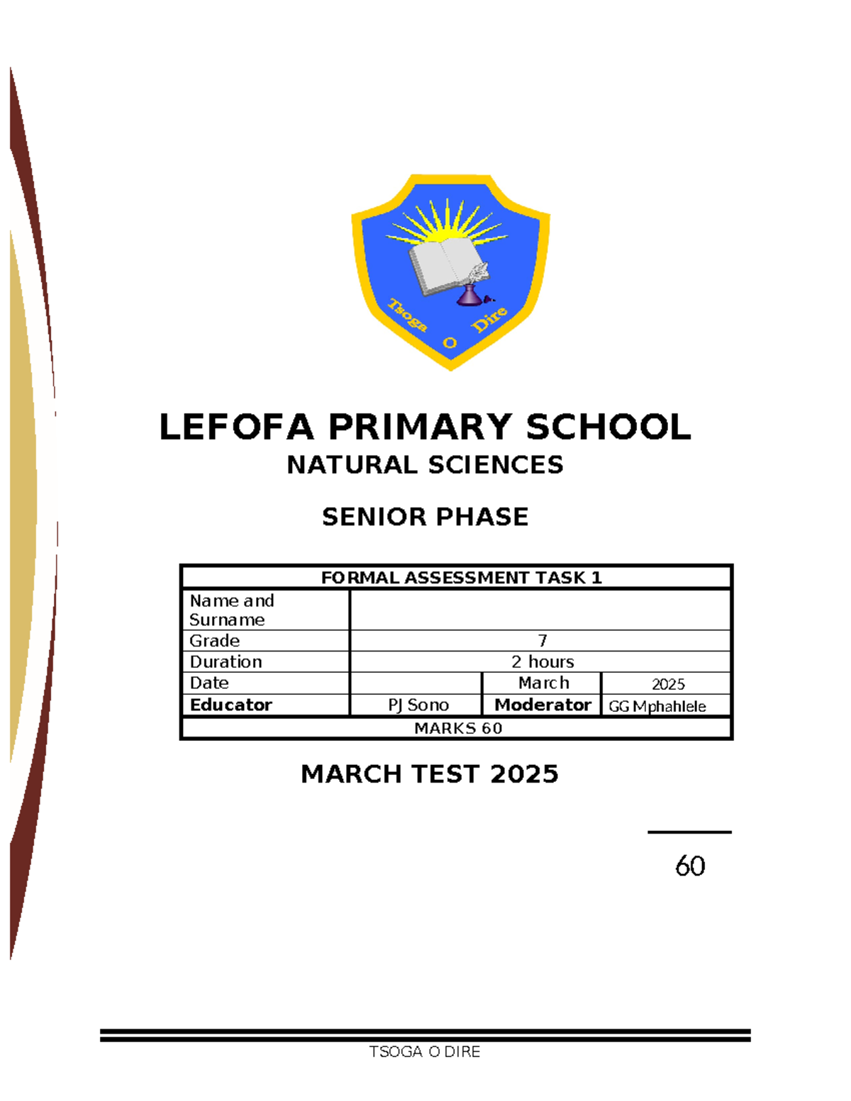 2025 NS Grade 7 Formal Assessment Test - Term 1 (60 Marks) - Studocu