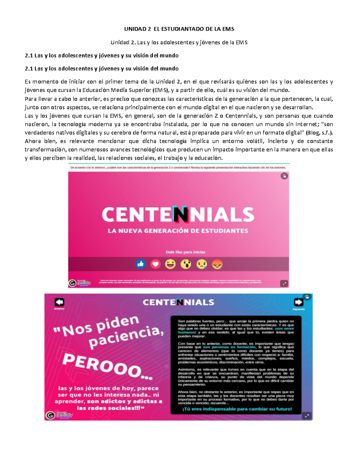 Unidad 2: Visión del Mundo de Adolescentes en la EMS - Studocu