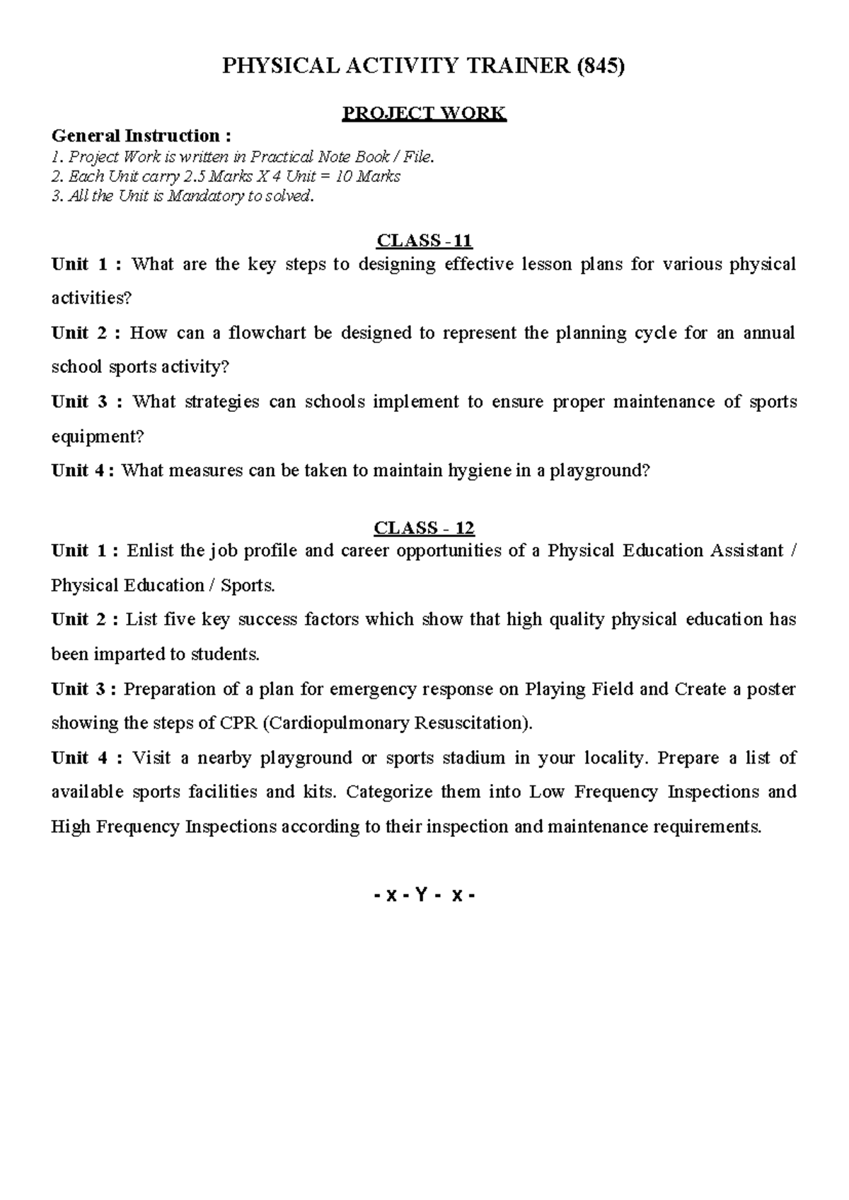 PAT Project Work: Practical Questions for Class 11 & 12 (845) - Studocu