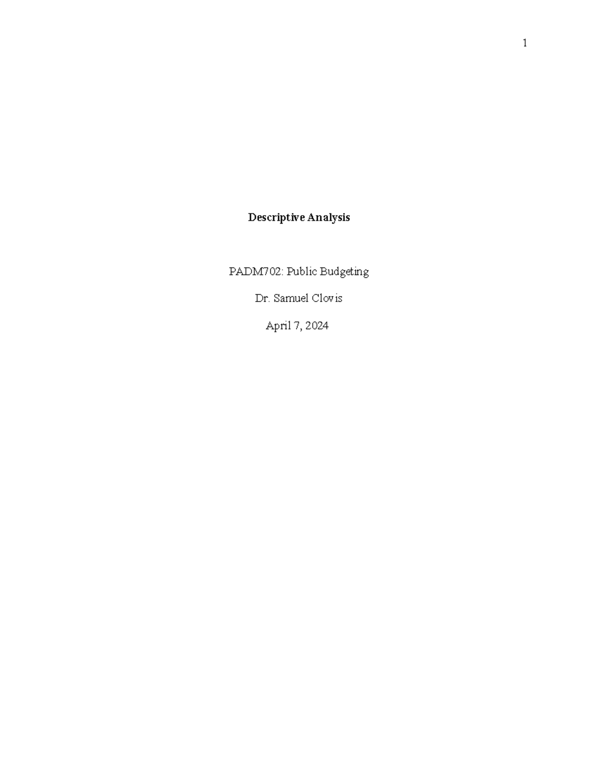 PADM 702 Descriptive Analysis of Mean and Variability Measures - Studocu