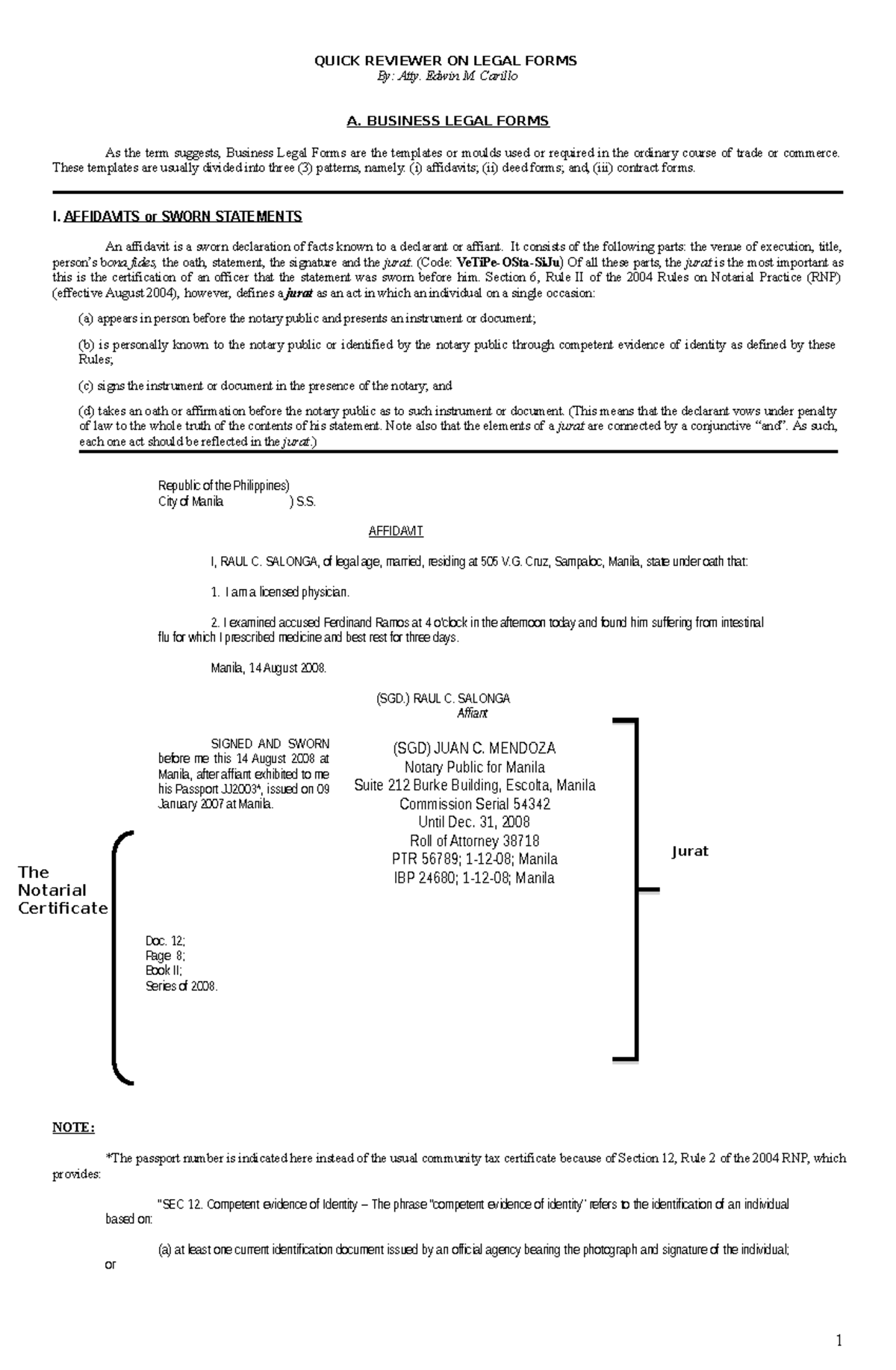 Legal Forms Reviewer: A Comprehensive Guide by Atty. Edwin M. Carillo ...