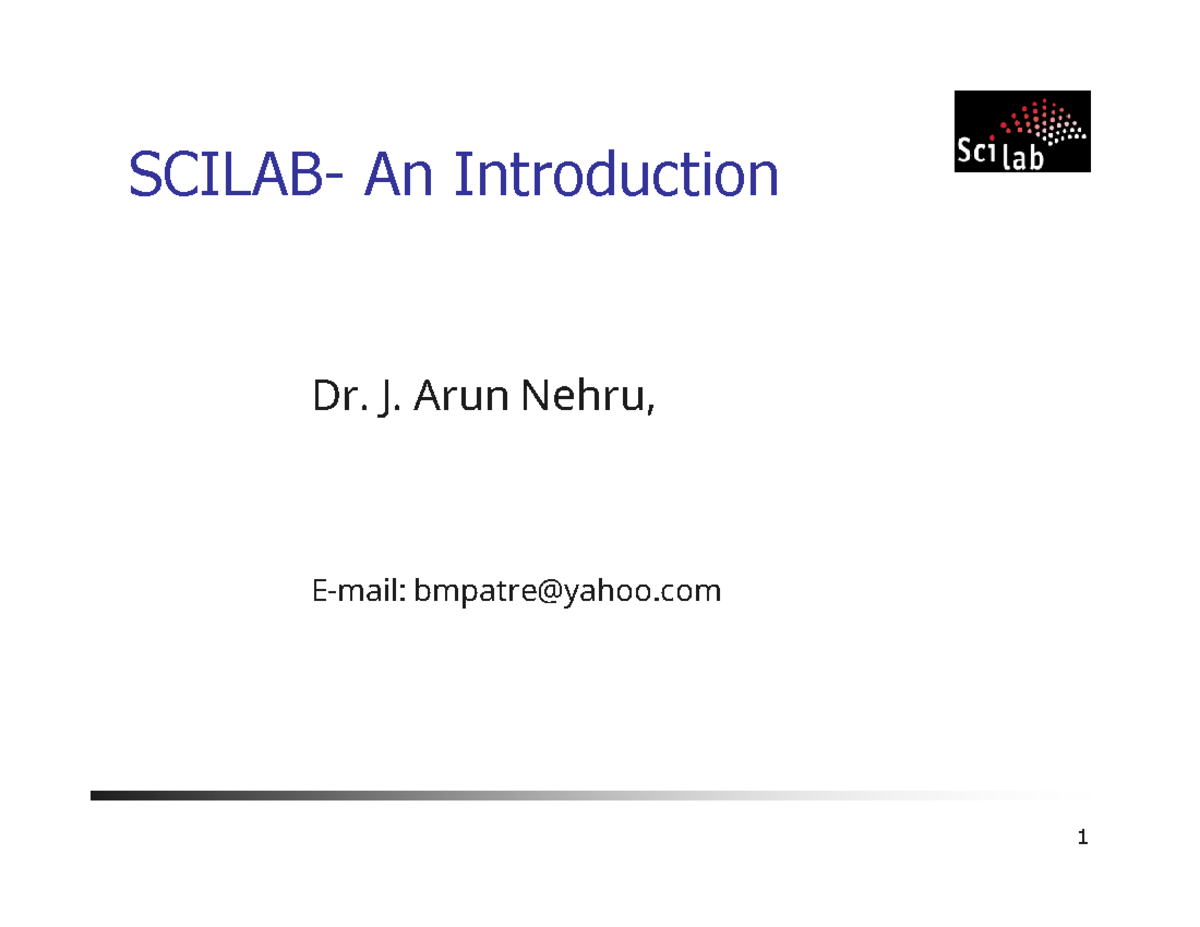 Introduction to Scilab Presentations (Course Code: INE-101) - Studocu