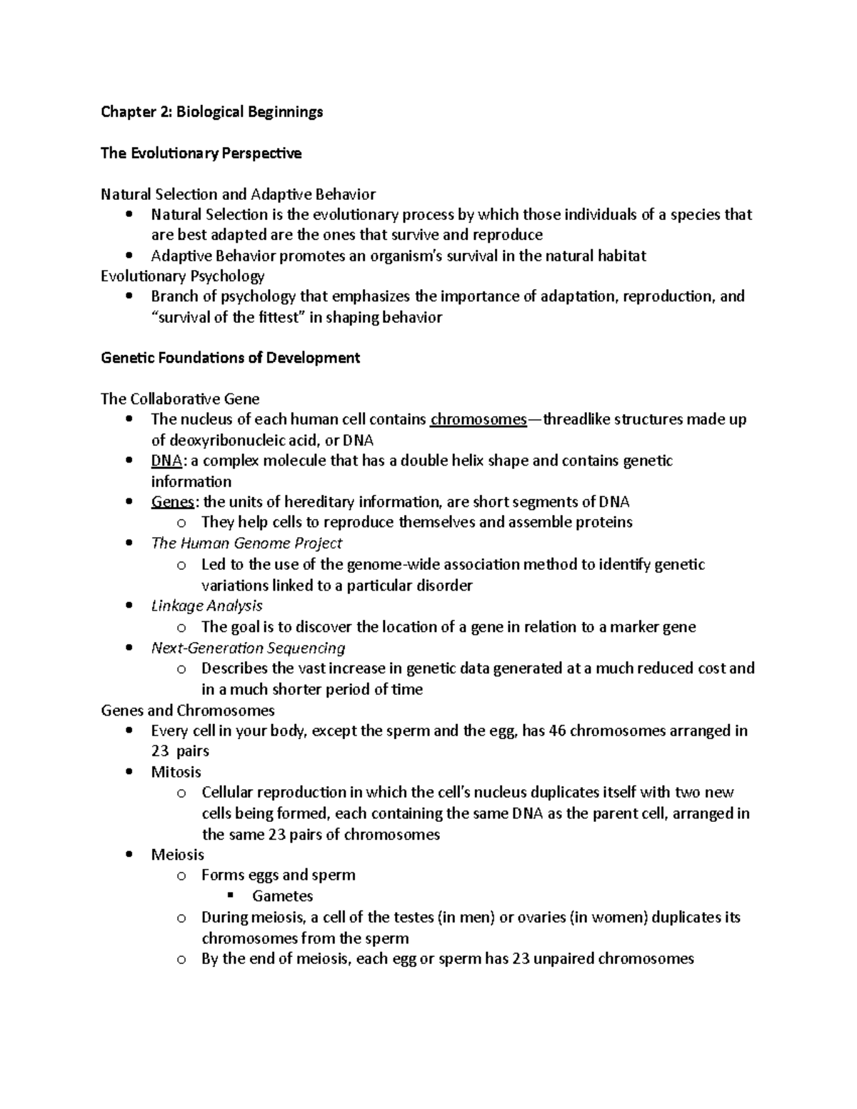 Chapter 2: Biological Beginnings and Genetic Foundations of Development ...