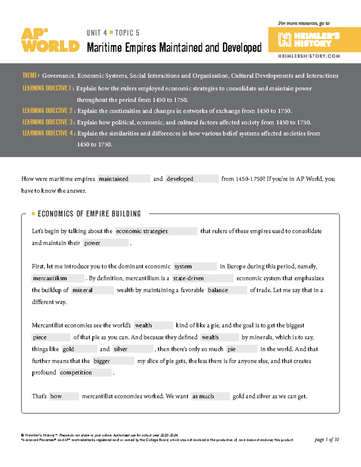 AP World Unit 4 Topic 5: Maritime Empires Economic Strategies Note ...
