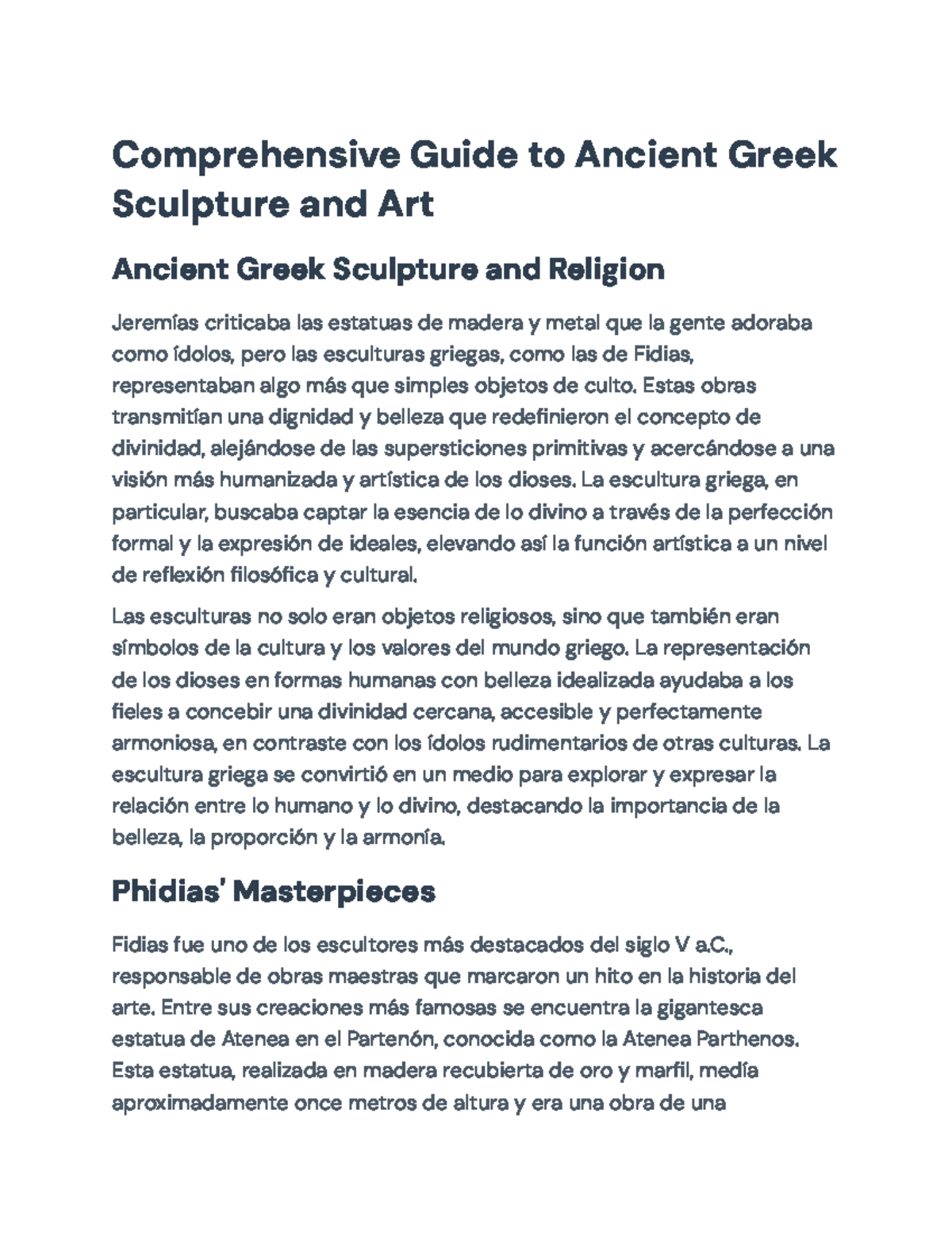 Comprehensive Overview of Ancient Greek Sculpture and Art (ART 101 ...