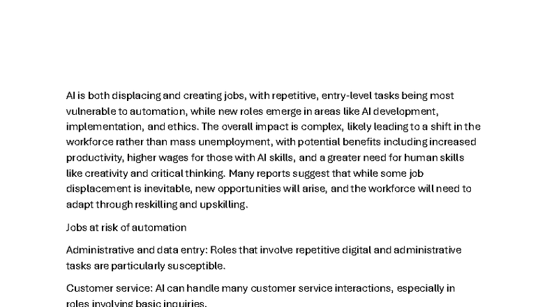 AI's Impact on Jobs: Displacement, Creation, and Workforce Adaptation ...