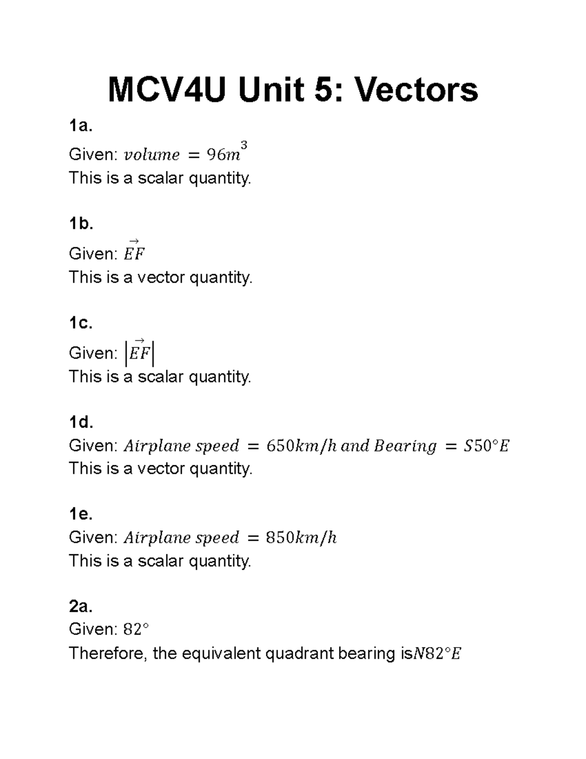 MCV4U Unit 5: Vectors Overview and Key Concepts - Studocu