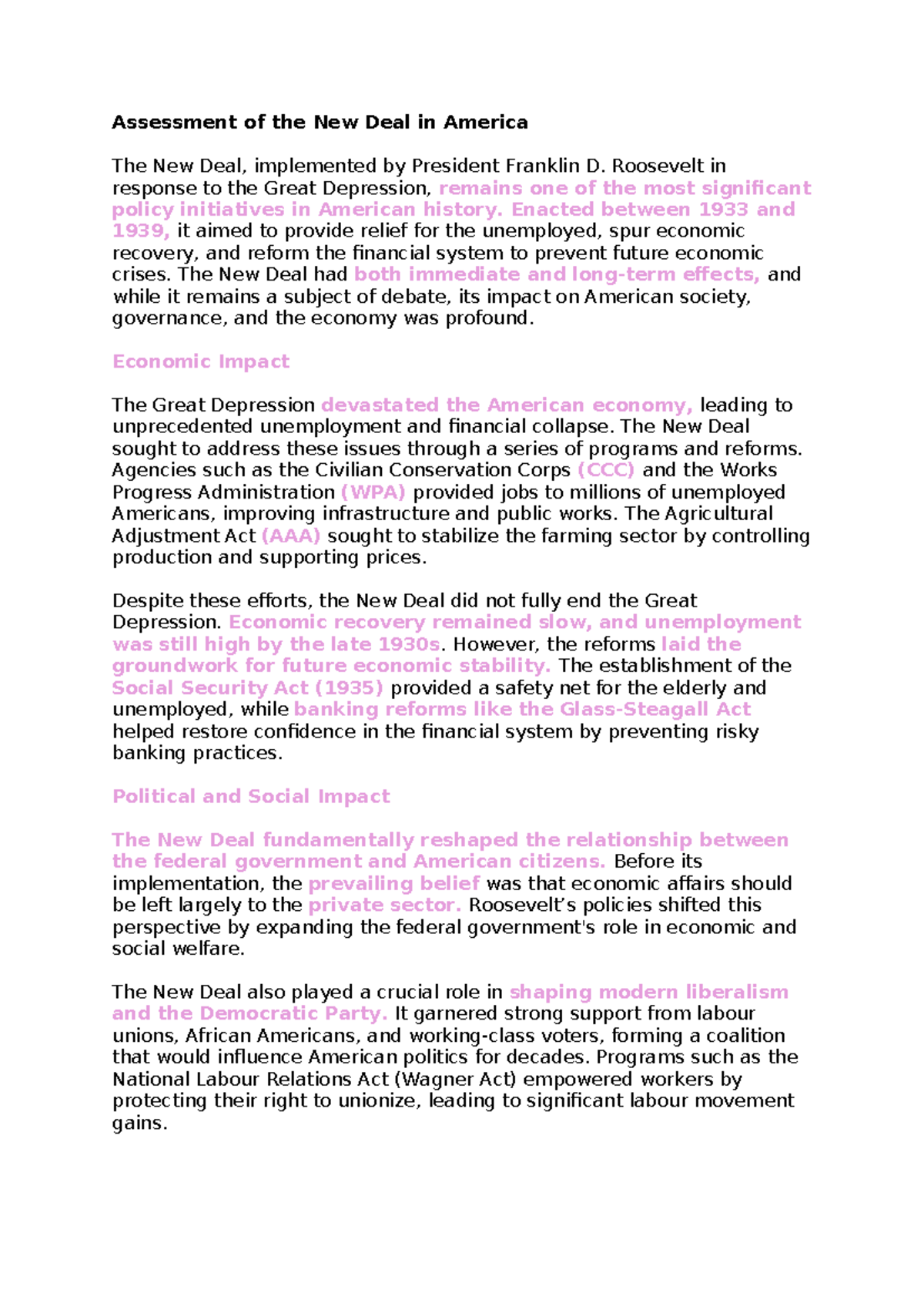 Example Essay - Assessment of the New Deal in America - Studocu