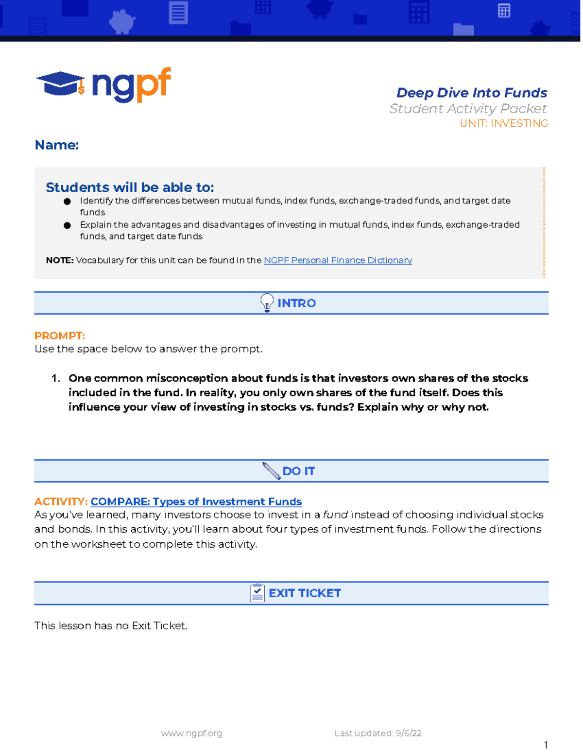 Investment Funds Analysis: Student Activity Packet (Unit: Investing ...