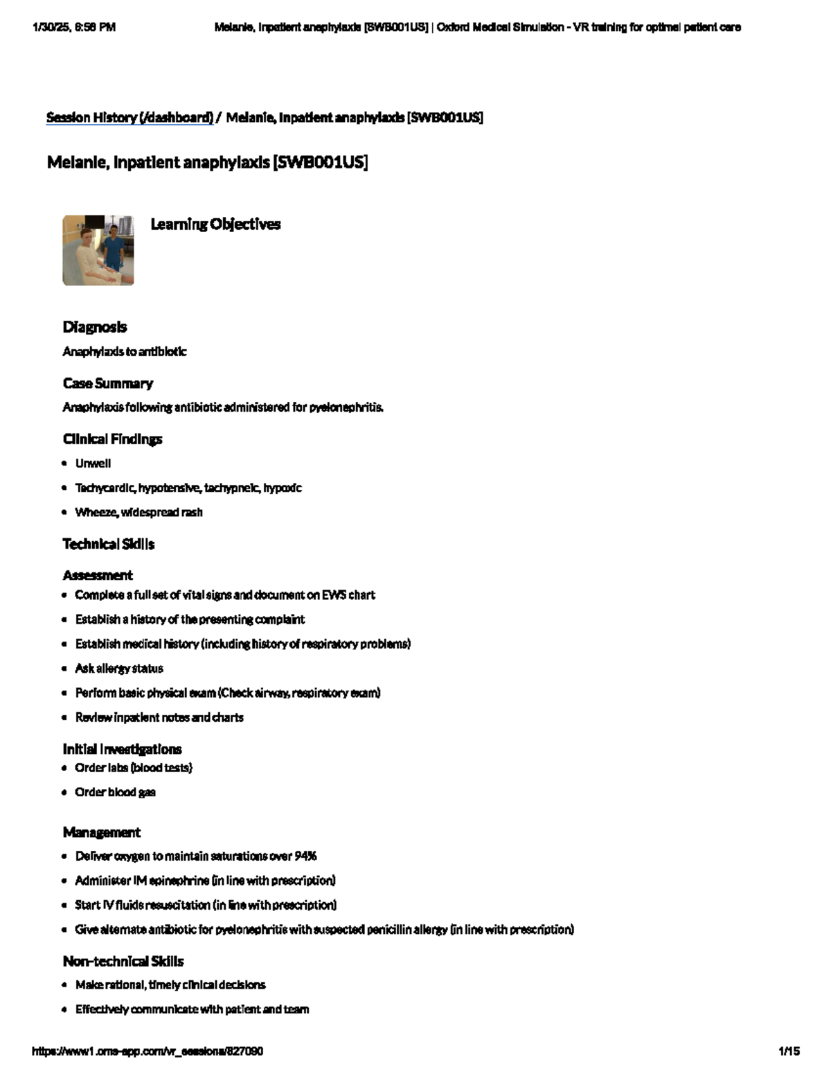 Inpatient Anaphylaxis Management Simulation Report [SWB001US] - Studocu
