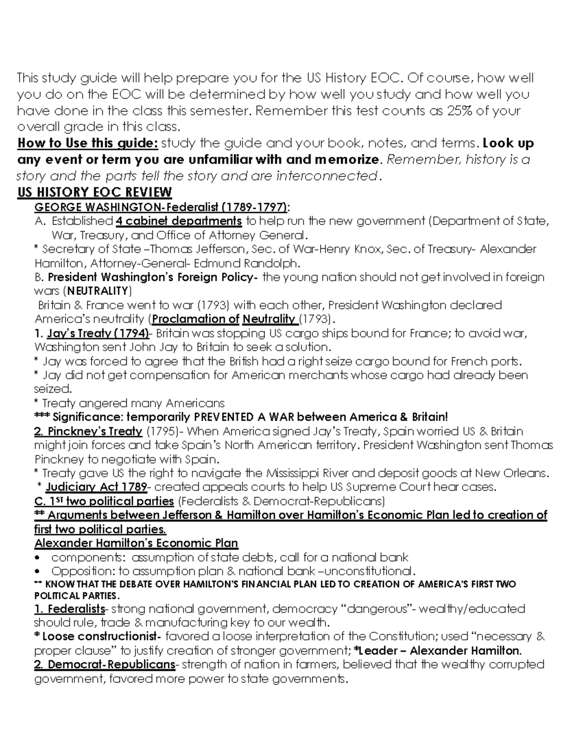 US History EOC Final Review Guide: Key Events and Figures - Studocu