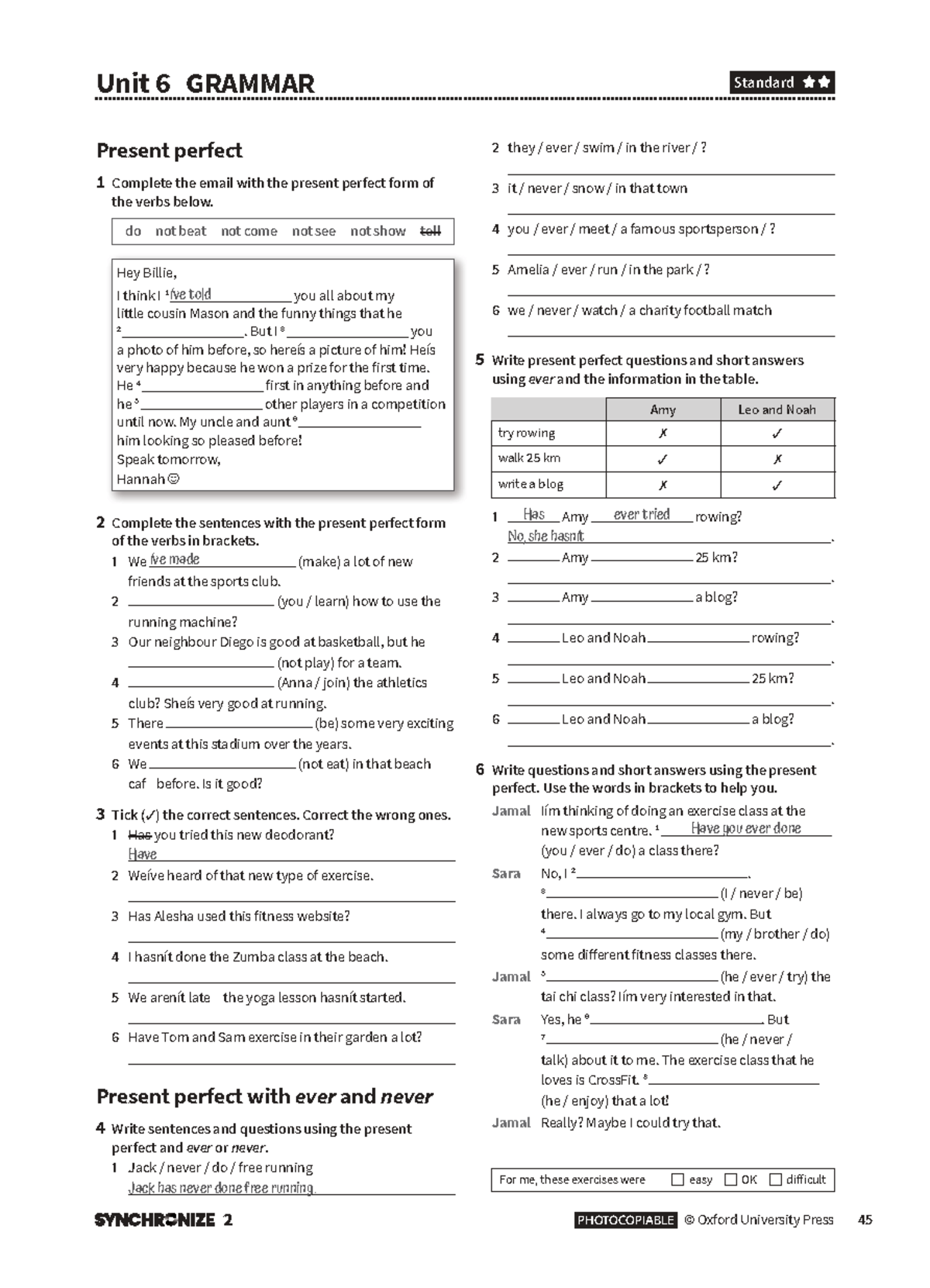 Grammar Unit 6: Present Perfect Exercises - 2º ESO - Studocu
