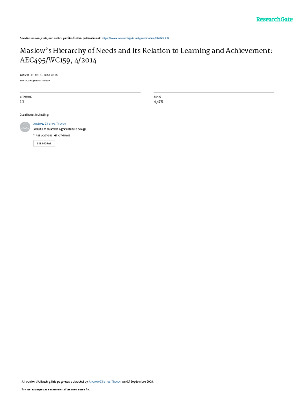 AEC495: Maslow's Hierarchy of Needs and Learning Achievement - Studocu