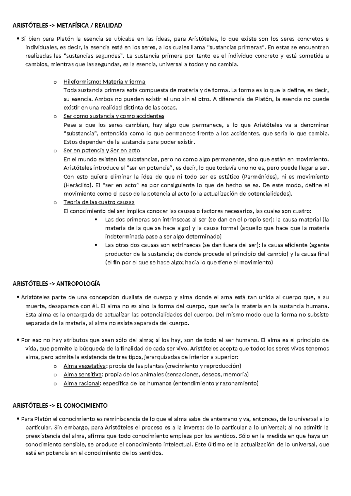 Filosofía 1ª EV: Análisis de la Metafísica y Ética de Aristóteles - Studocu