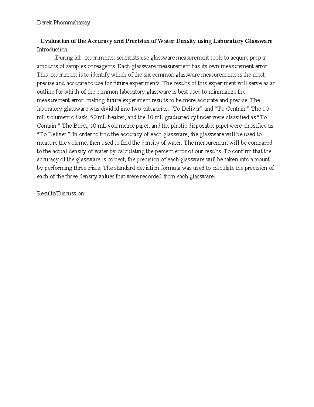 Chem Lab Report #1: Evaluating Glassware Accuracy & Precision - Studocu