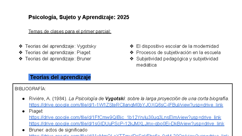 Guía de Psicología, Sujeto y Aprendizaje 2025: Temas Parciales - Studocu