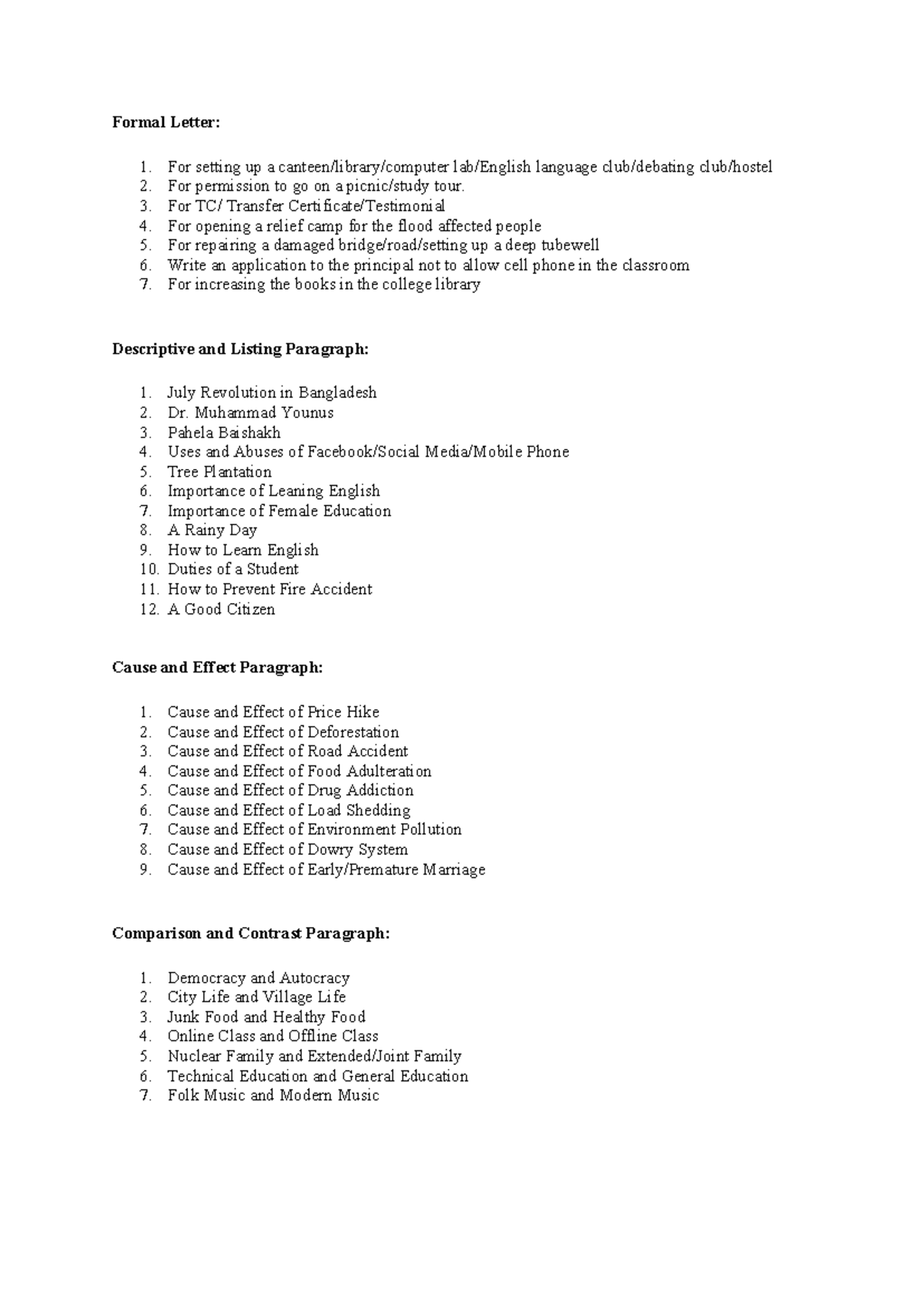 English 1st Paper: Applications, Paragraphs & Comparisons - Studocu